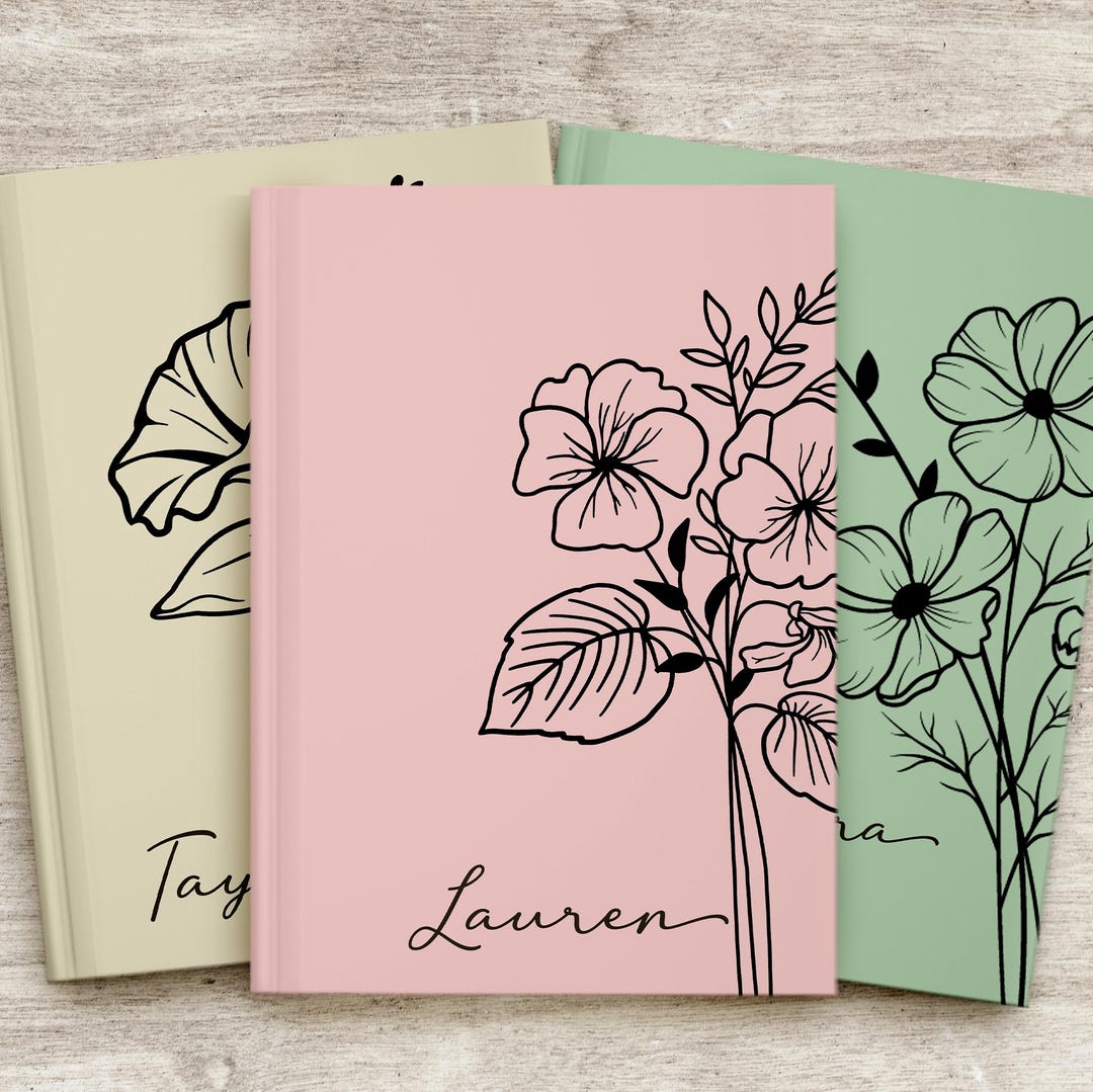 Personalized Birth Flower Journal, Custom Womens Birthday Flower ...