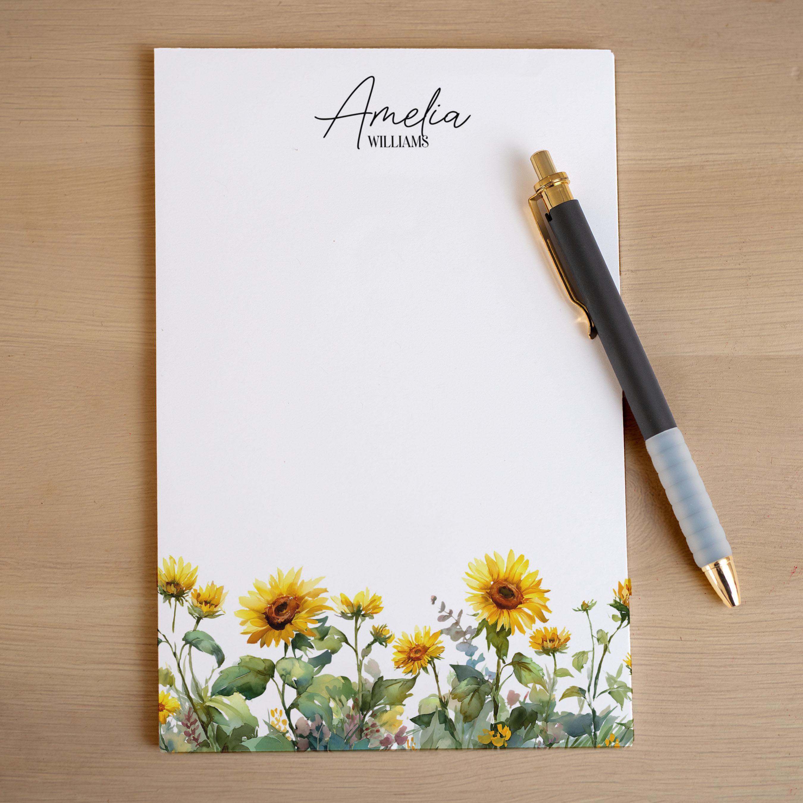Personalized Sunflower Notepad, Custom Name Notepads, Floral Garden ...