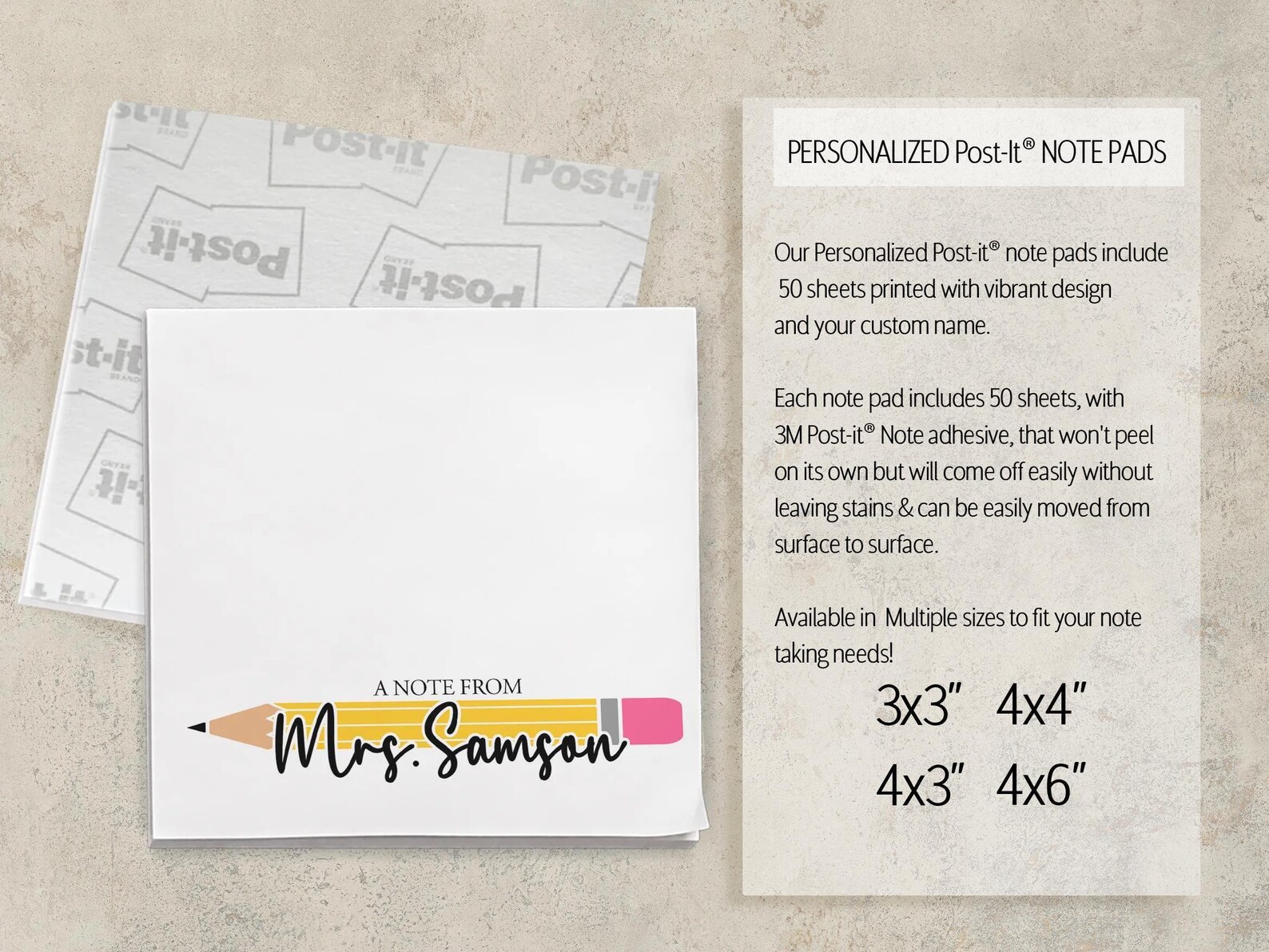 Personalized Teacher Note Pad, Custom Post-it® Sticky Notes, Name ...