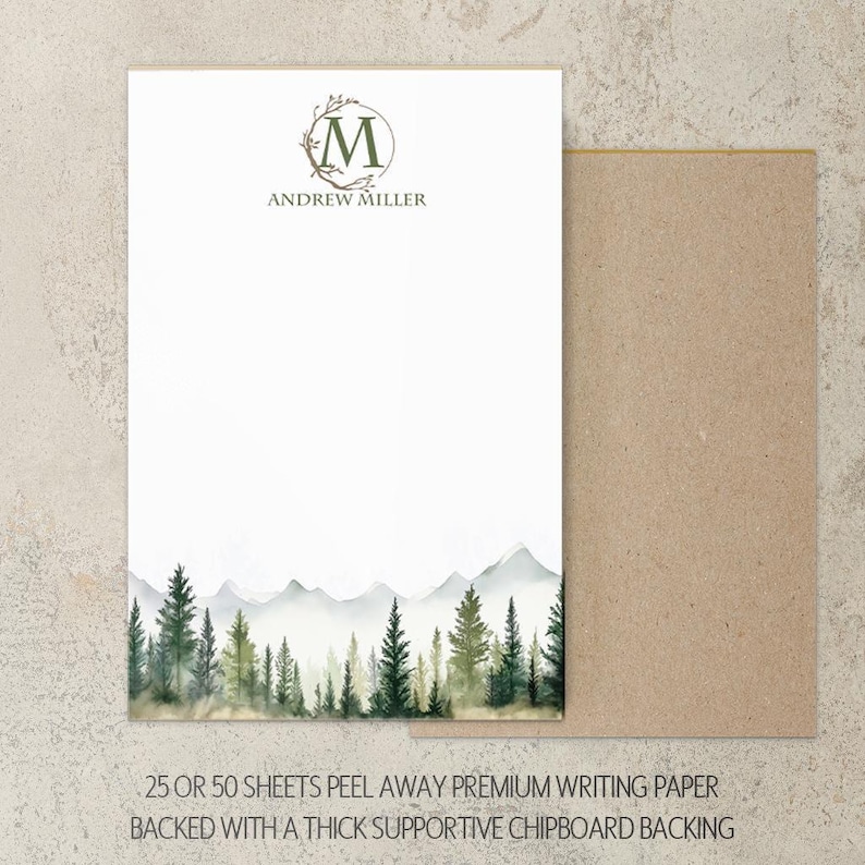 Personalized Monogram Notepad, Custom Forest Nature Notepads, Men's ...