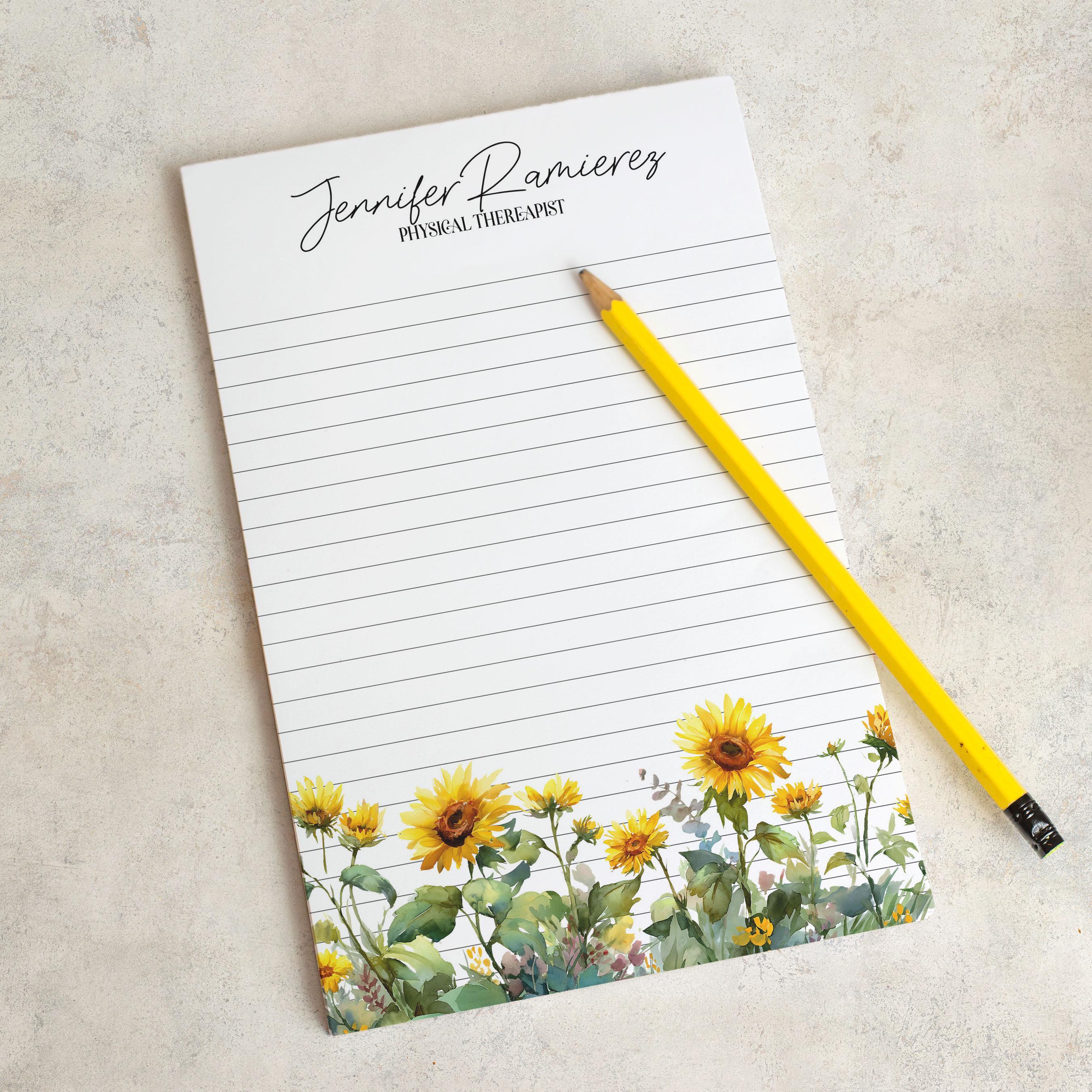 Personalized Sunflower Notepad, Custom Name Notepads, Floral Garden ...