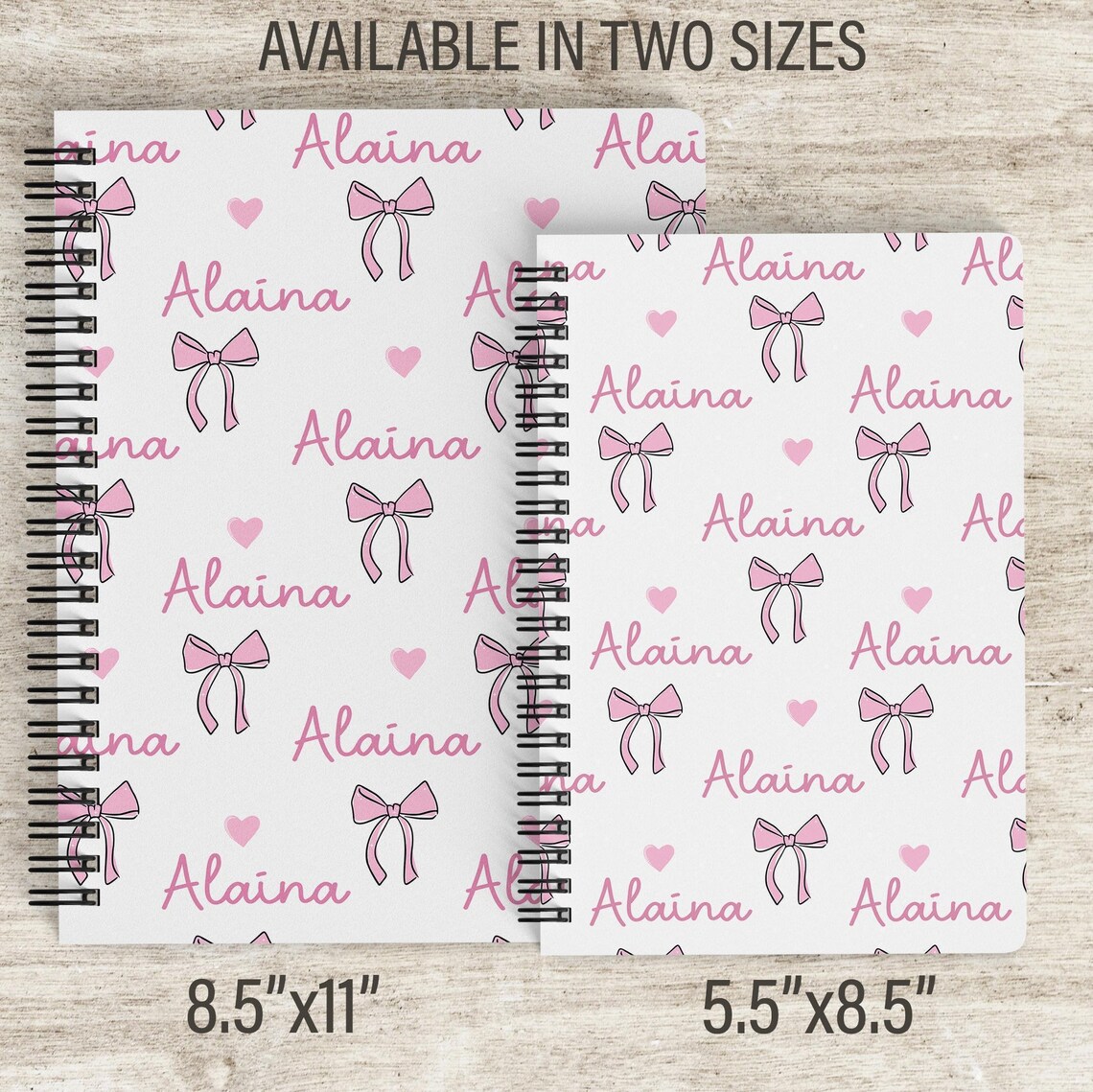 Girls Custom Notebook, Personalized Journal, Pink Coquette Bows ...