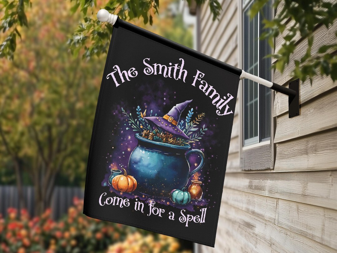 Personalized Halloween Garden Flag , Custom Porch Flag Witch Family ...