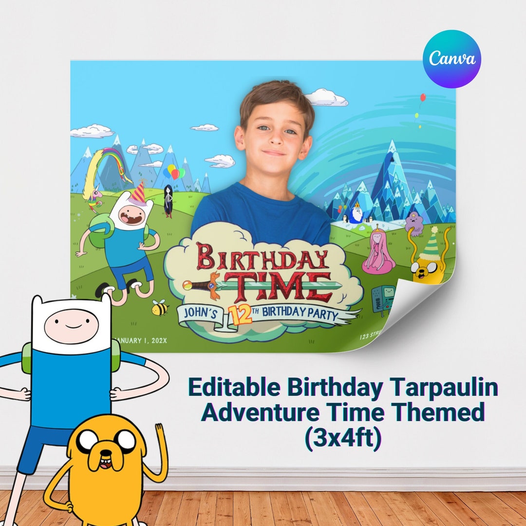 Adventure Time Editable Birthday Banner Tarpaulin Canva Template 3x4 Ft ...