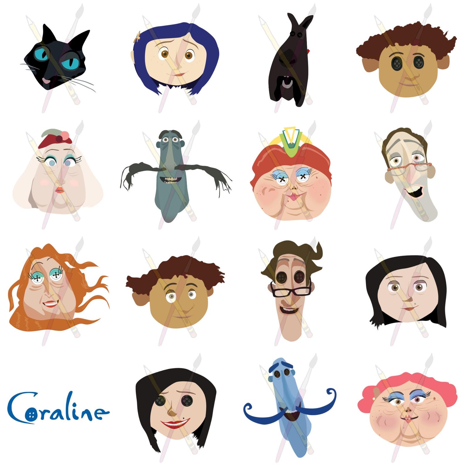 Coraline Character Faces PNG Zip File (3000x3000 Px) - Etsy