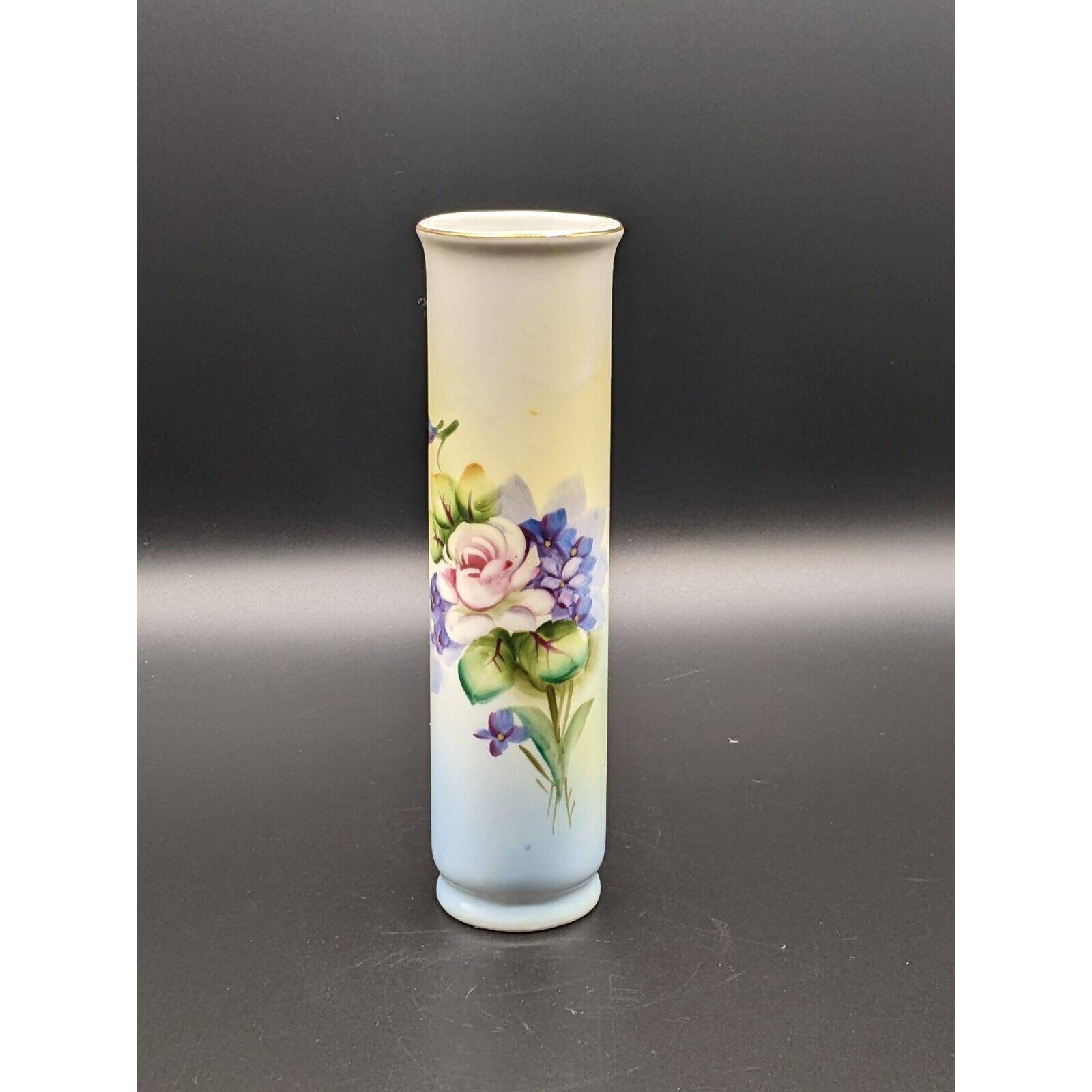 Vintage Lefton Bud Vase Hand Painted Roses and Violets 5203 Porcelain 7 ...