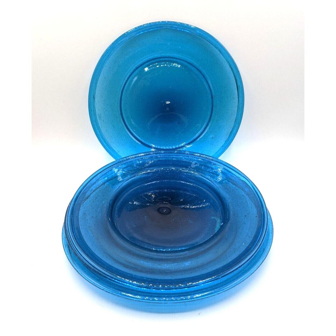 Handmade Blown Recycled Glass Plates Set of 4 Turquoise Blue With ...