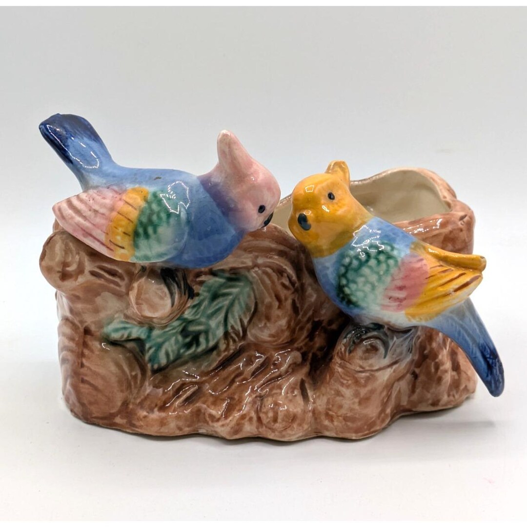 Vintage Parrot Planter Colorful Hand Painted Ceramic Cockatiel Cockatoo ...