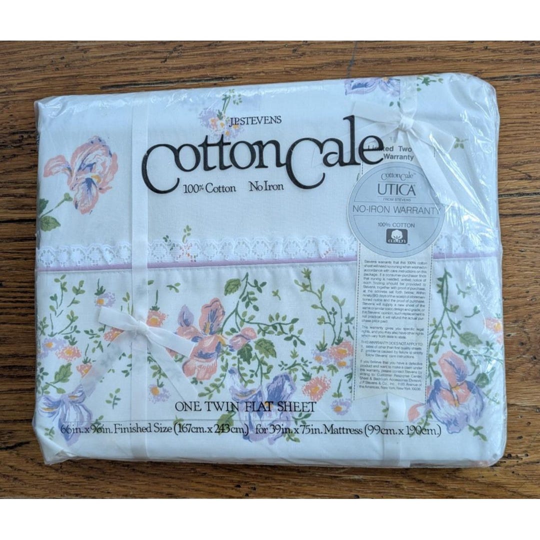 Vtg JP Stevens Cotton Cale Twin Flat Sheet Baby Iris White Purple ...