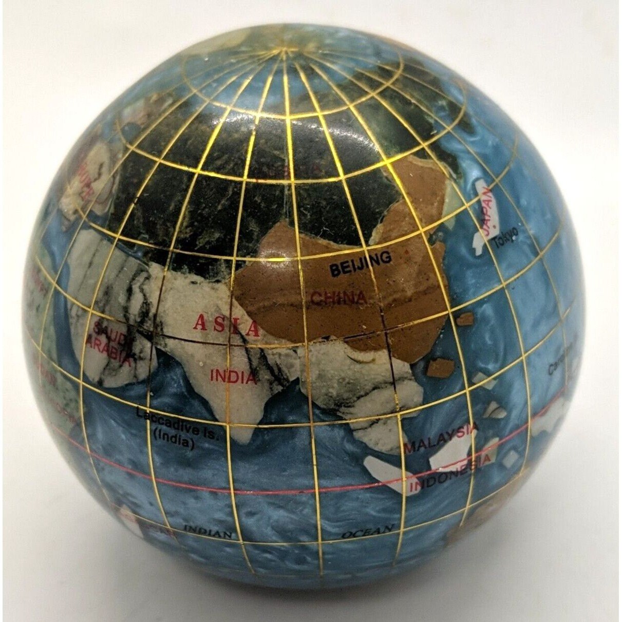 Gemstone Globe Paperweight Blue World Inlaid Semi Precious - Etsy