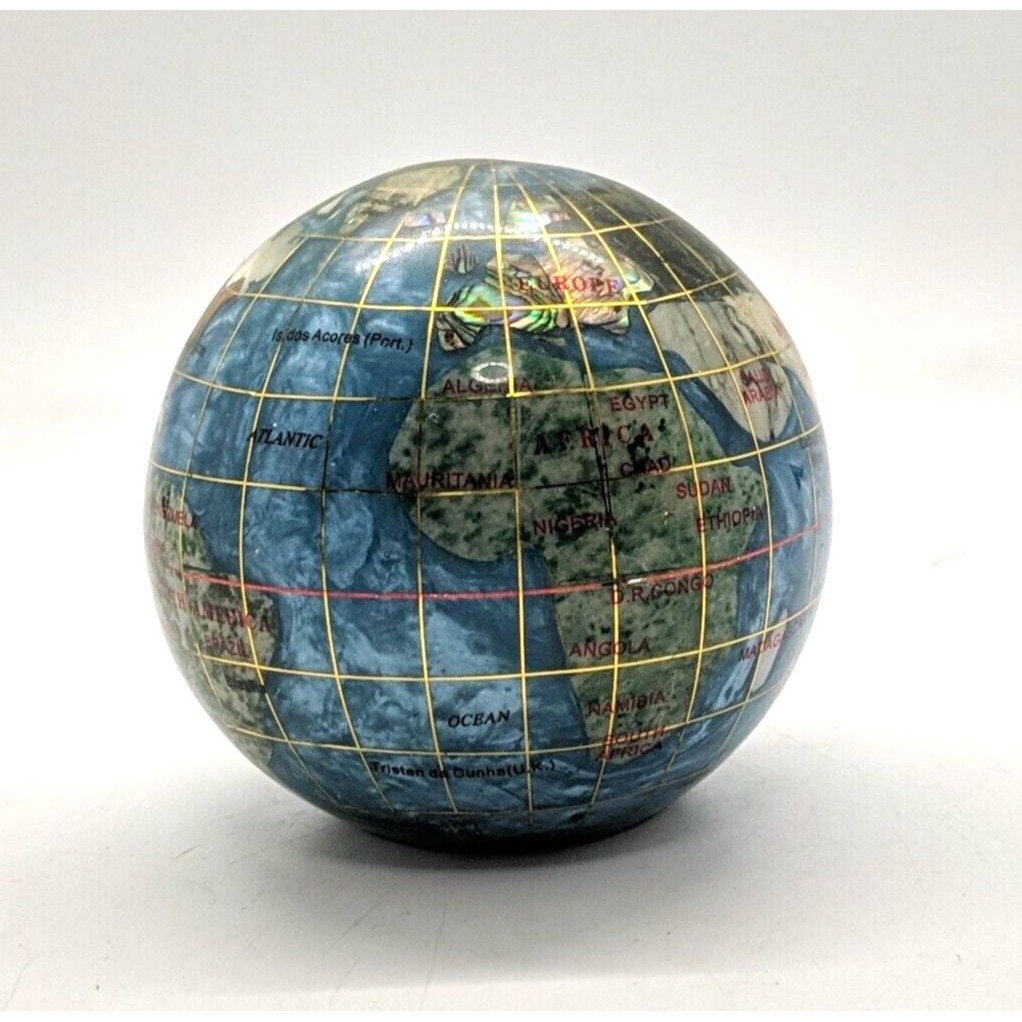 Gemstone Globe Paperweight Blue World Inlaid Semi Precious - Etsy