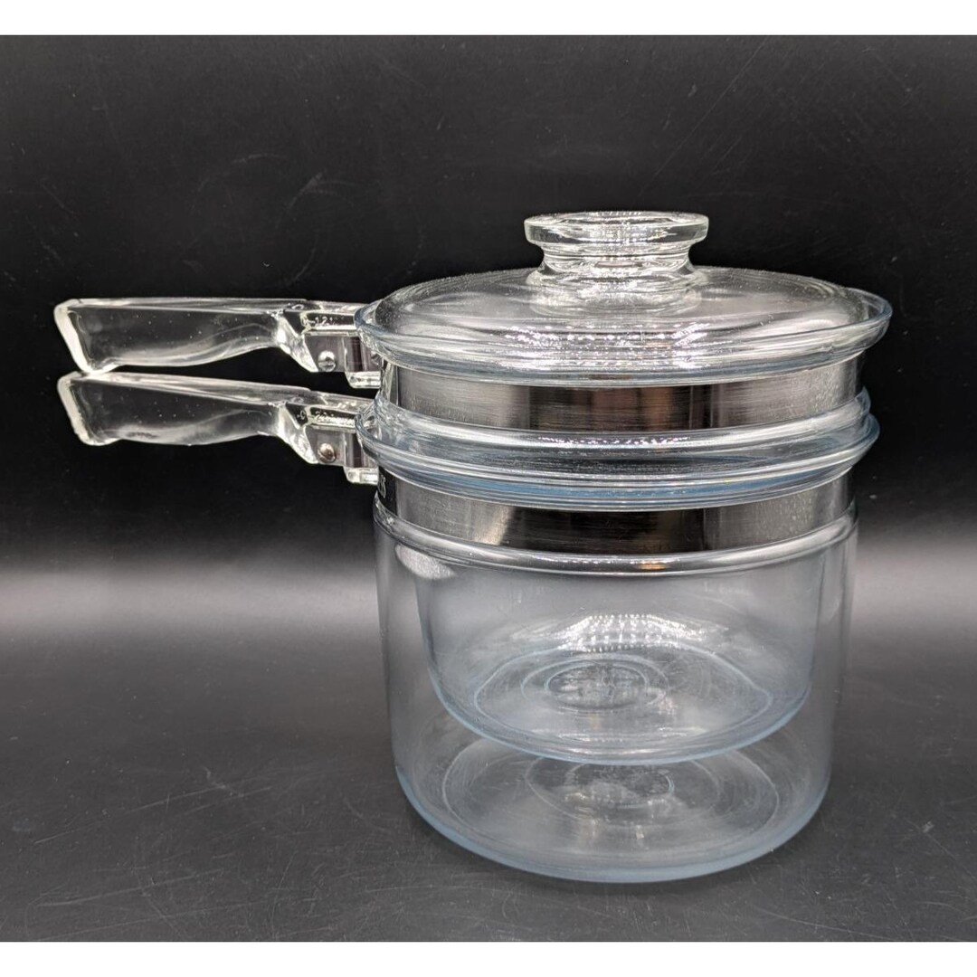 Vintage Pyrex Flame Ware Clear Glass 1.5 Quart Double Boiler With Lid ...