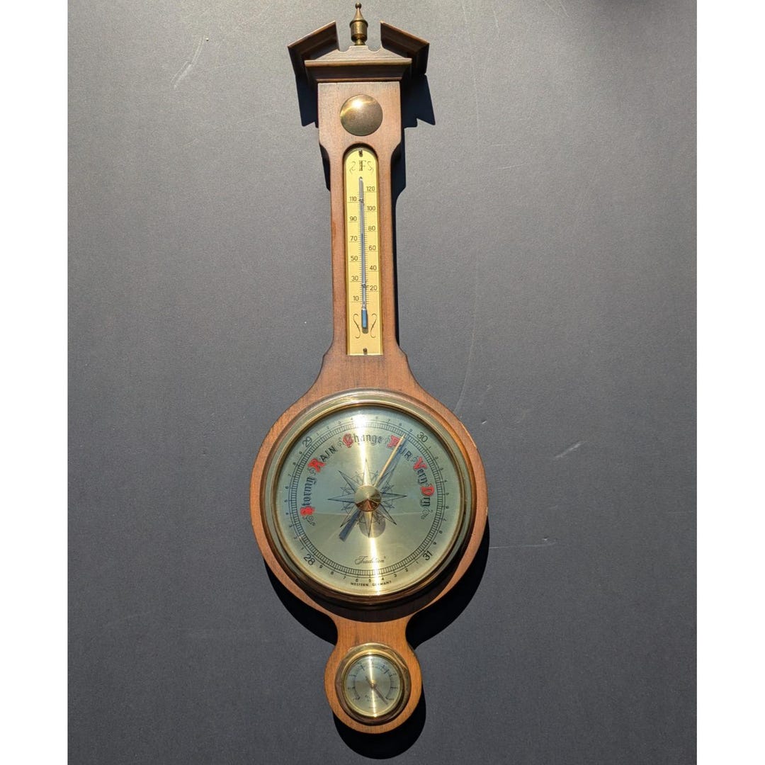 Sears Roebuck Vtg Hanging Barometer Banjo Style Wood Brass Weather ...