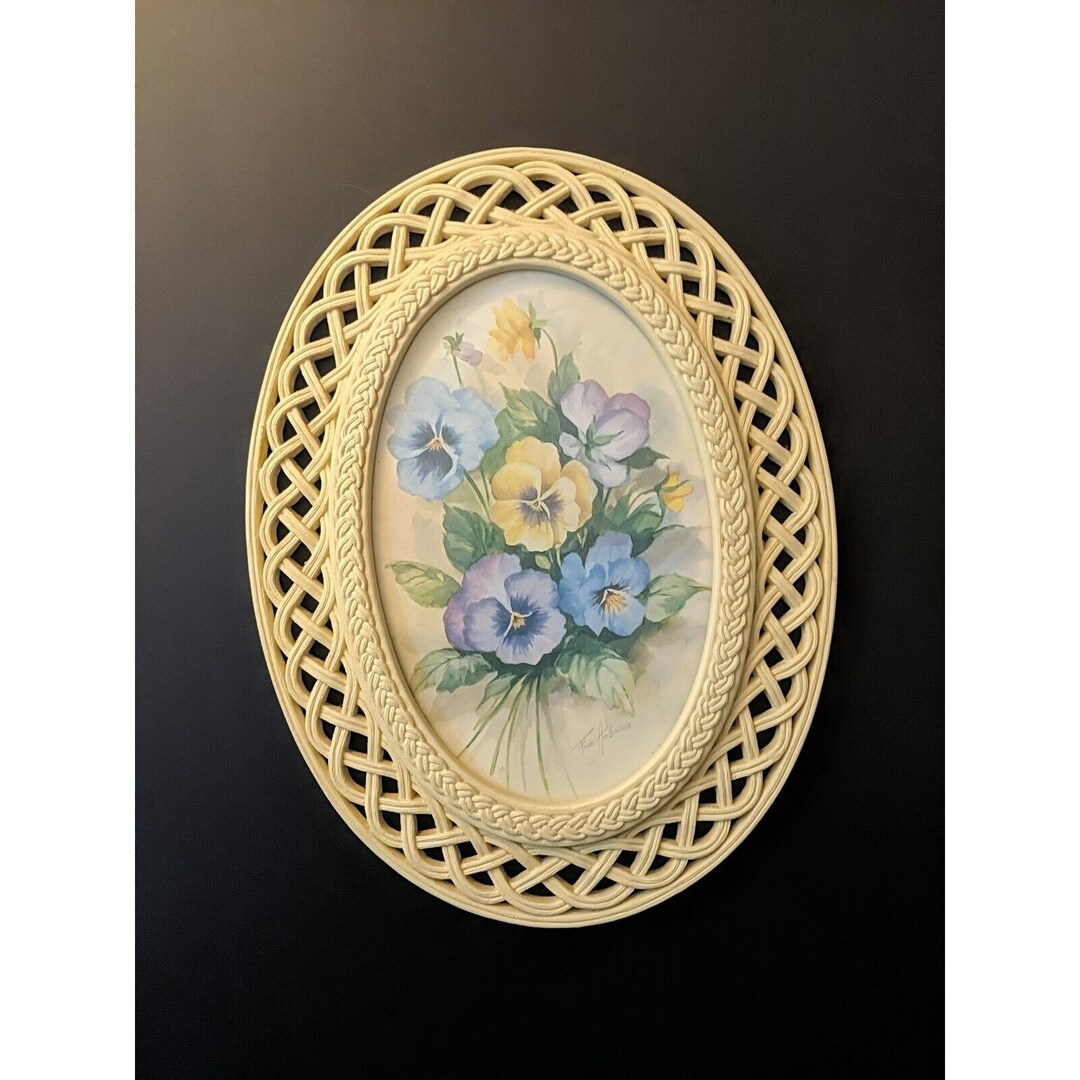 Homco Pansy Picture Fran Anderson Cream Oval Lattice Frame Wall Hanging ...