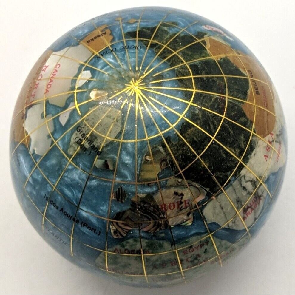 Gemstone Globe Paperweight Blue World Inlaid Semi Precious - Etsy