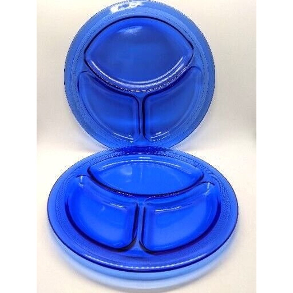 Smith Glass Homestead Cobalt Blue Grill Plates Set of 2 Divided Dish ...