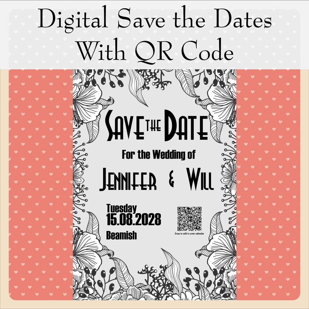 Personalised Save the Date With QR Code - Design 11 - Etsy