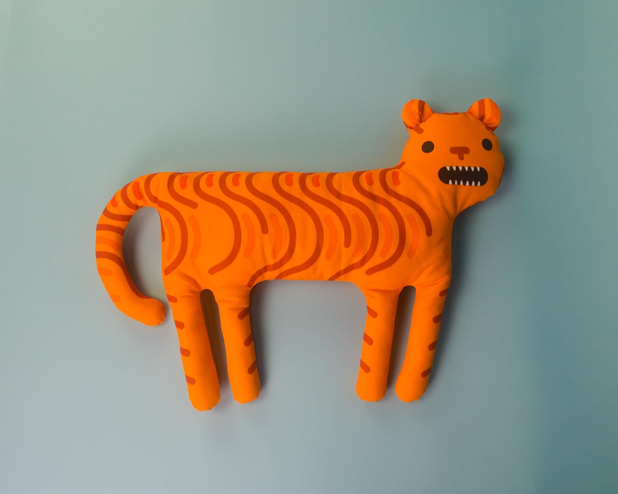 Orange Squiggle Tiny Tiger - Stuffed Animal Cat - Cotton and Recycled ...