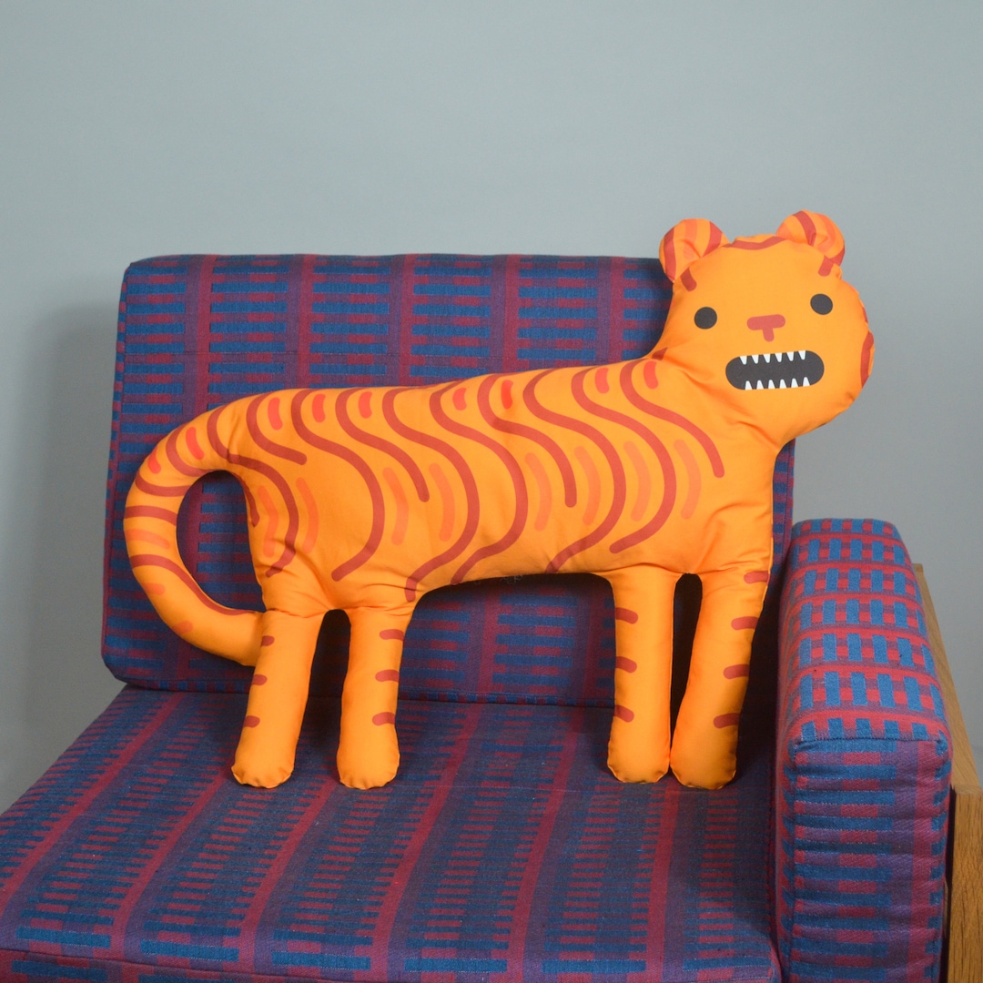 Orange Squiggle Tiger - Stuffed Animal Cat - Cotton and Recycled ...