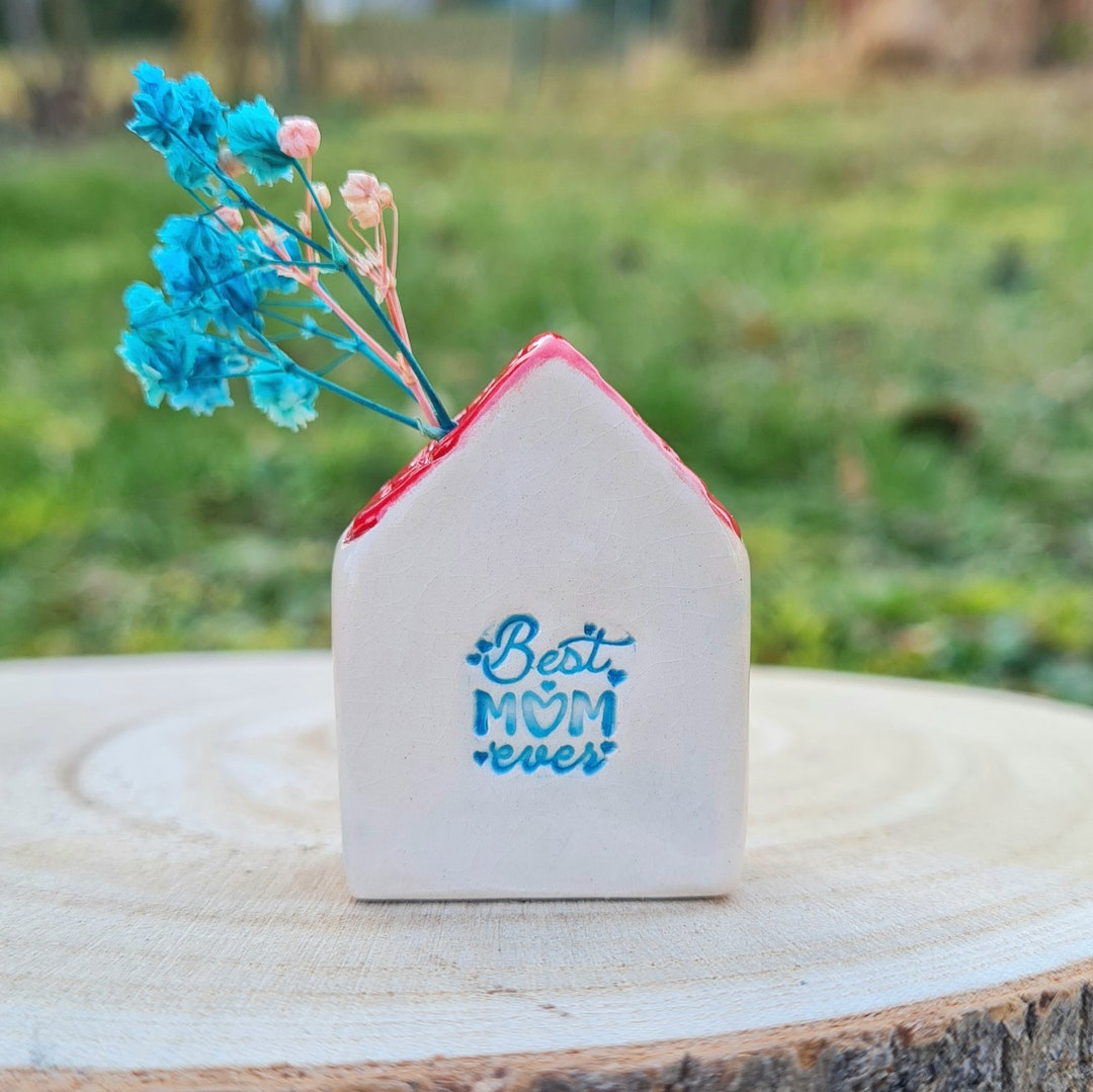 Ceramic Mini Vase House With Heart and best MOM Ever, House Vase ...