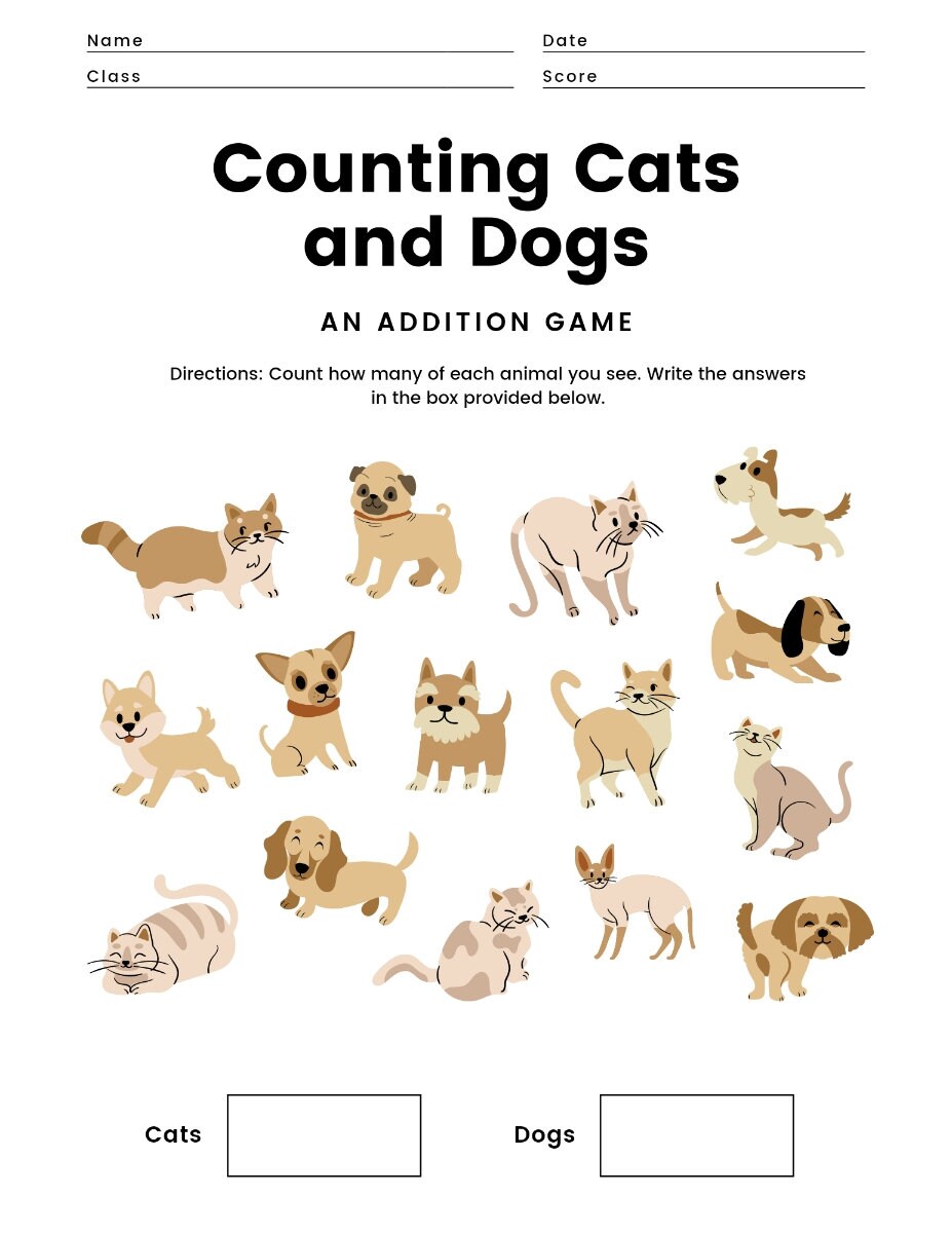 Cats and Dogs Worksheet - Etsy