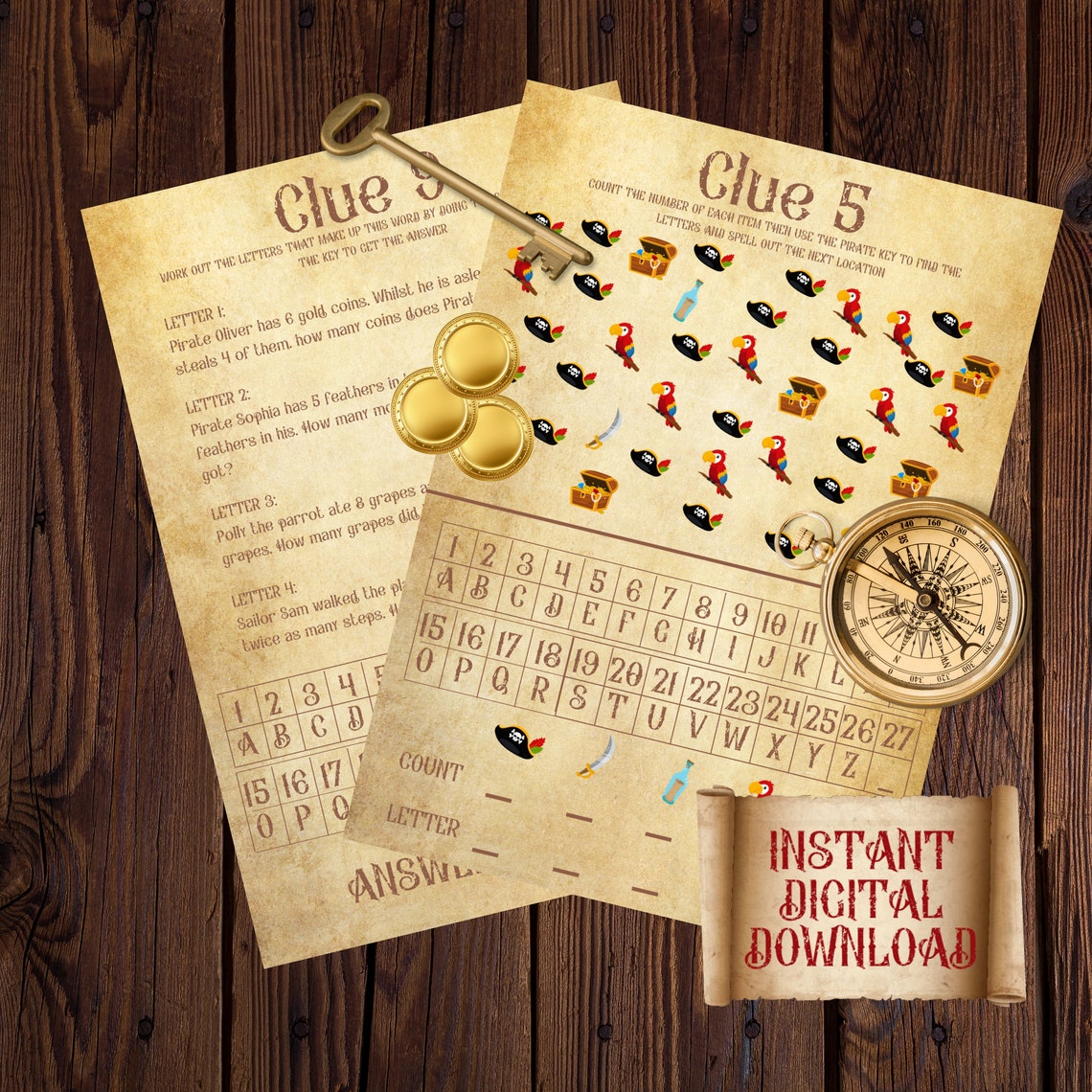 Outdoor Pirate Treasure Hunt Scavenger Clues for Kids Printable Puzzle ...