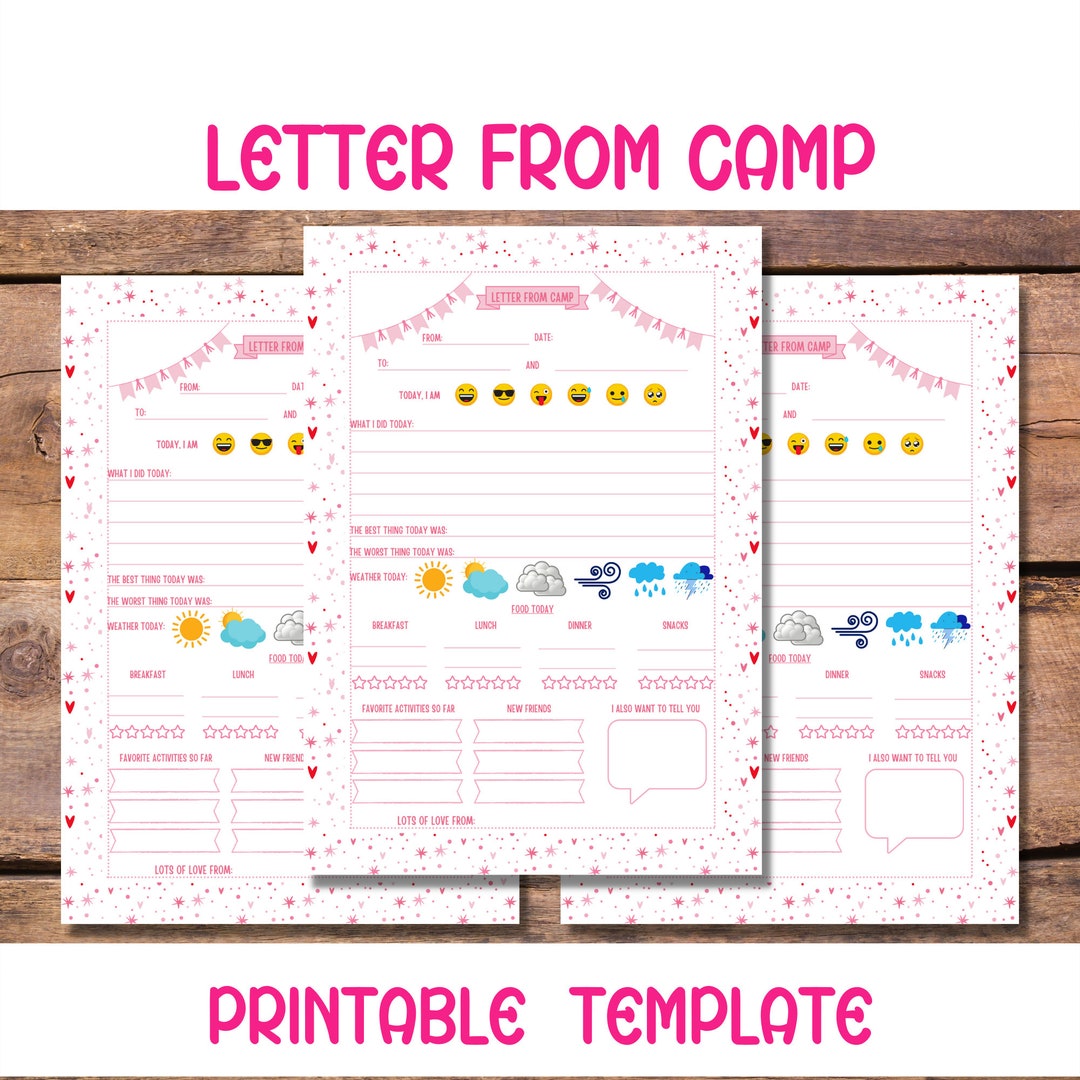 Printable Colorful Pink Summer Camp Writable Letter Postcard for Kids ...