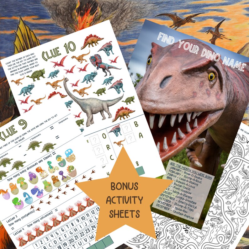 Indoor Dinosaur Treasure Hunt for Kids Printable Puzzle Activity Clues ...