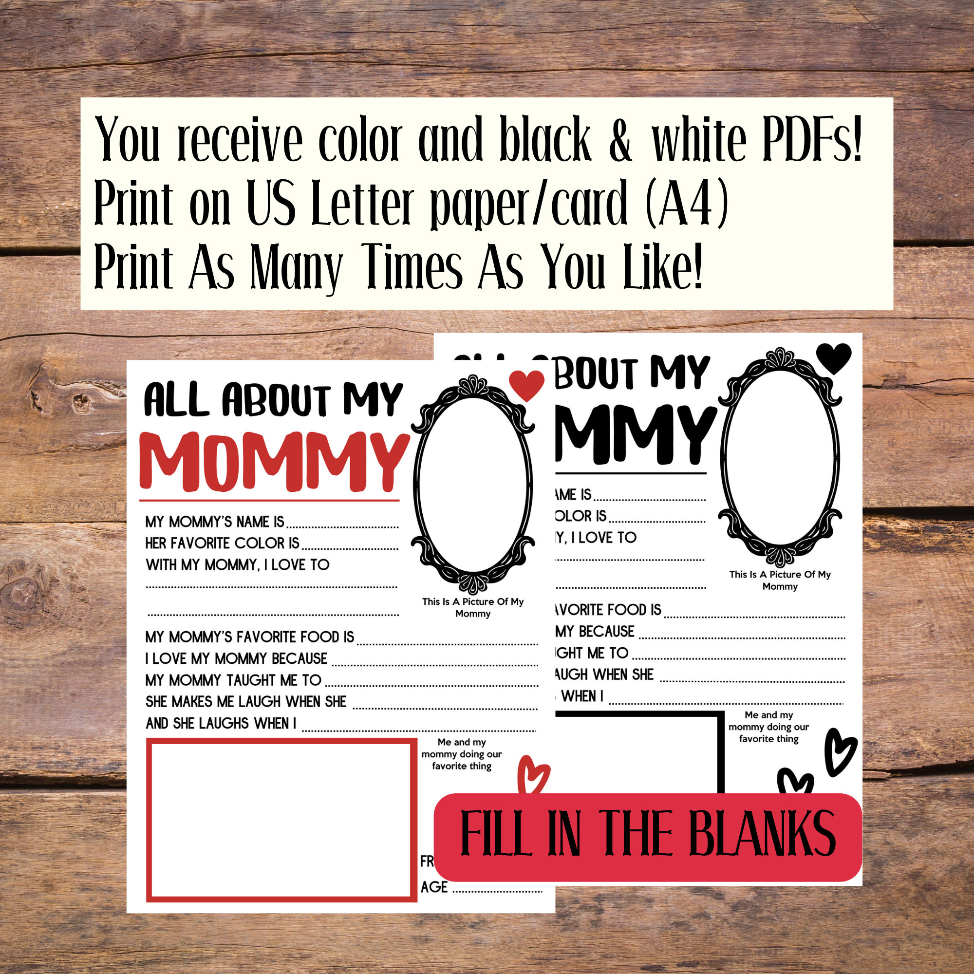 Printable All About My Mom Mommy Mum Stepmom Stepmum Mamma Mummy Letter ...