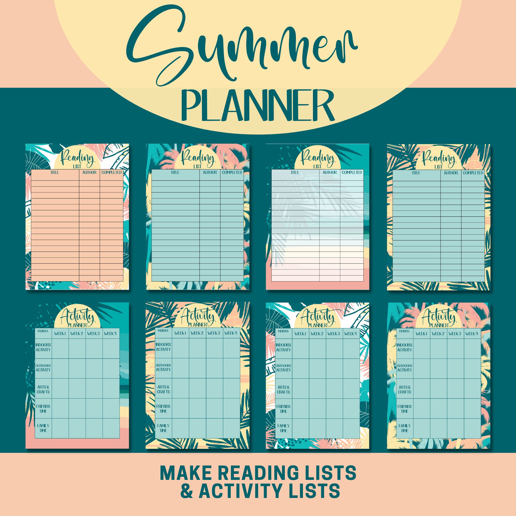 Printable Summer Planner Binder Colorful Summer Break Vacation Holidays ...