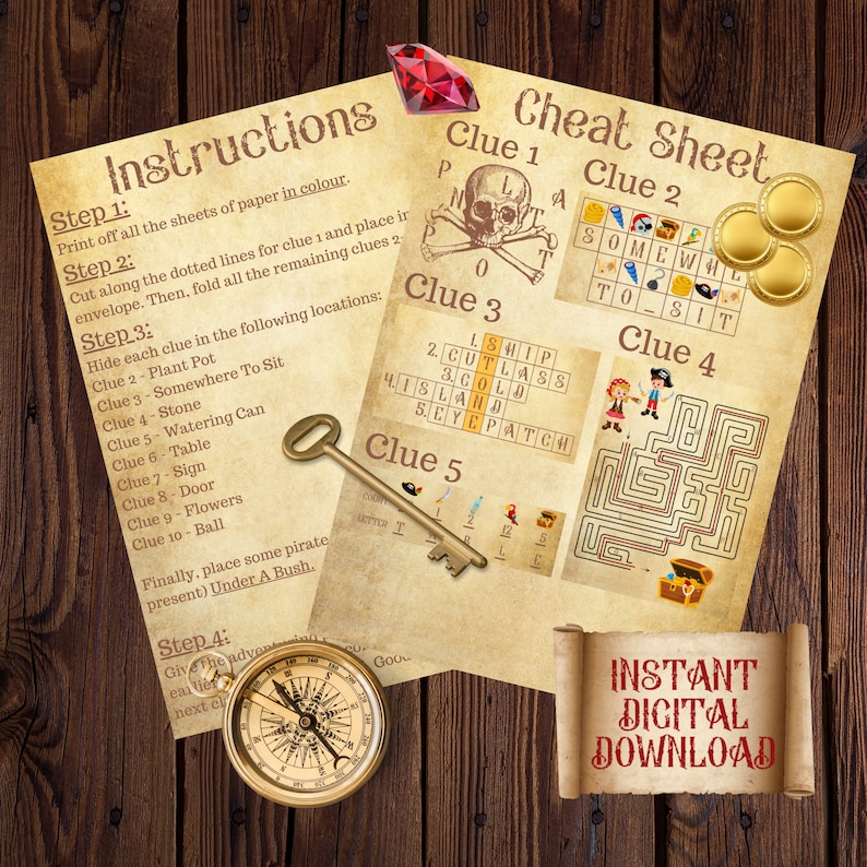 Outdoor Pirate Treasure Hunt Scavenger Clues for Kids Printable Puzzle ...