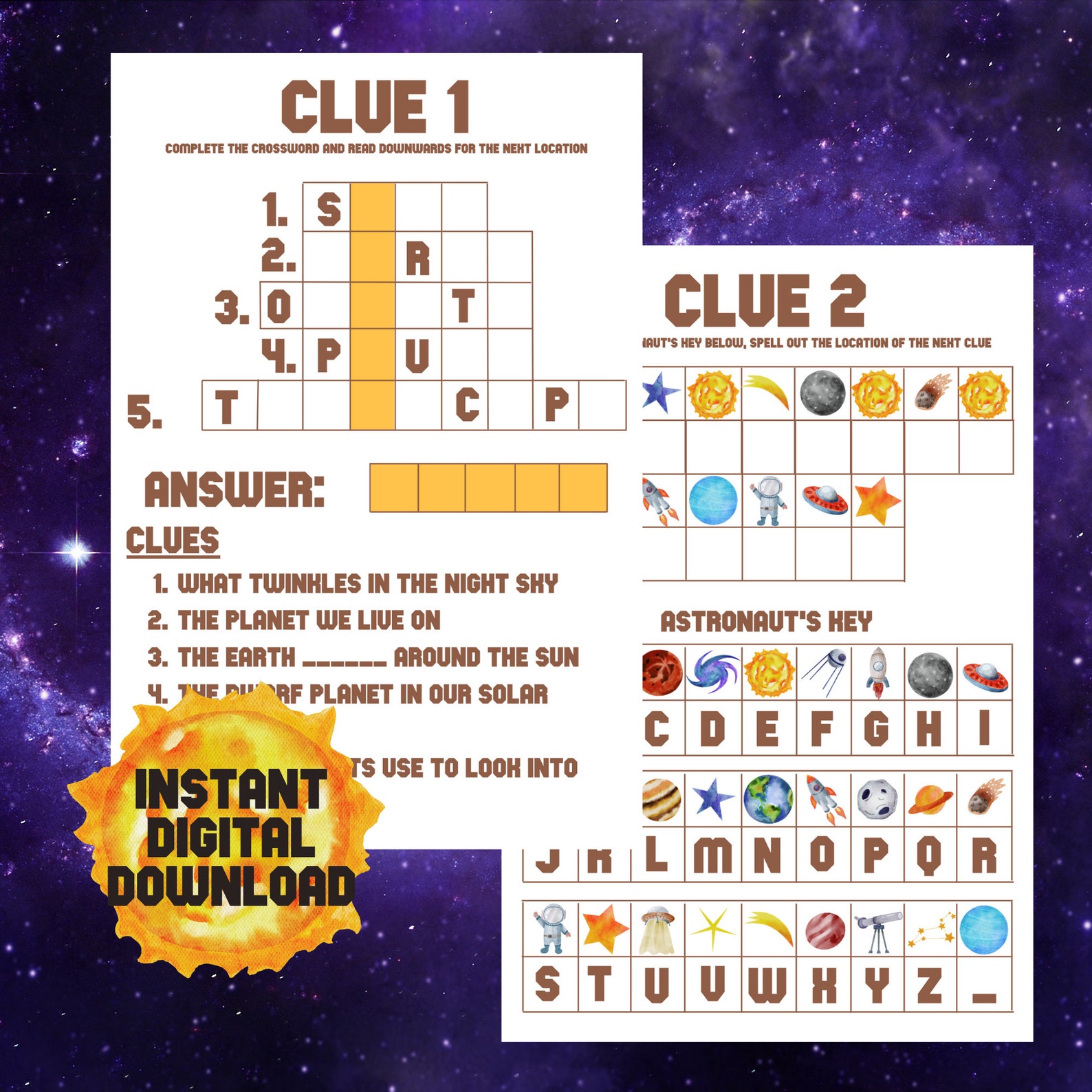 Indoor Space Treasure Hunt for Kids Printable Astronaut Themed Puzzle ...