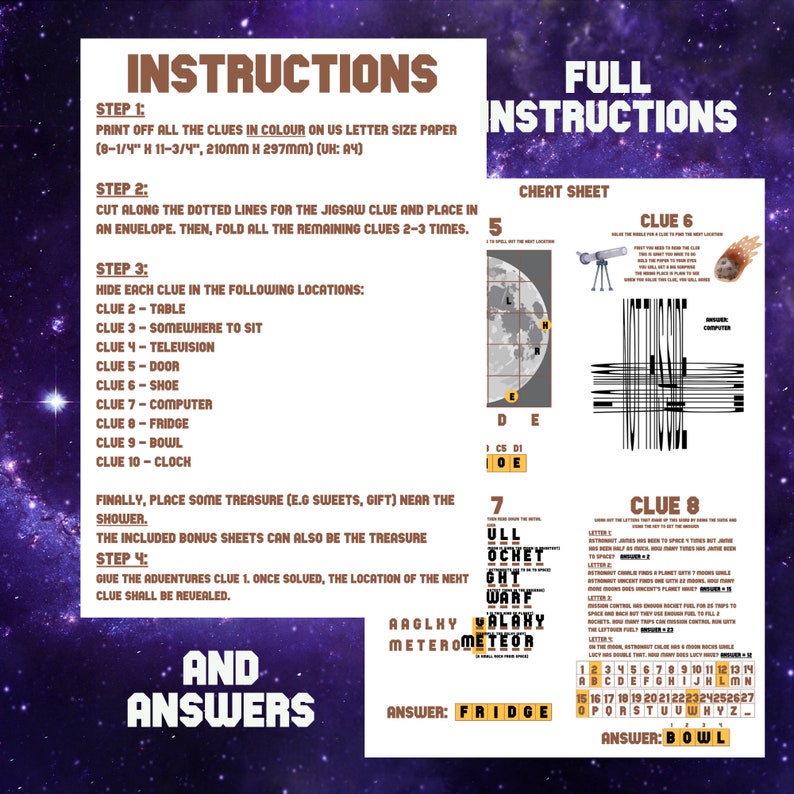 Indoor Space Treasure Hunt for Kids Printable Astronaut Themed Puzzle ...