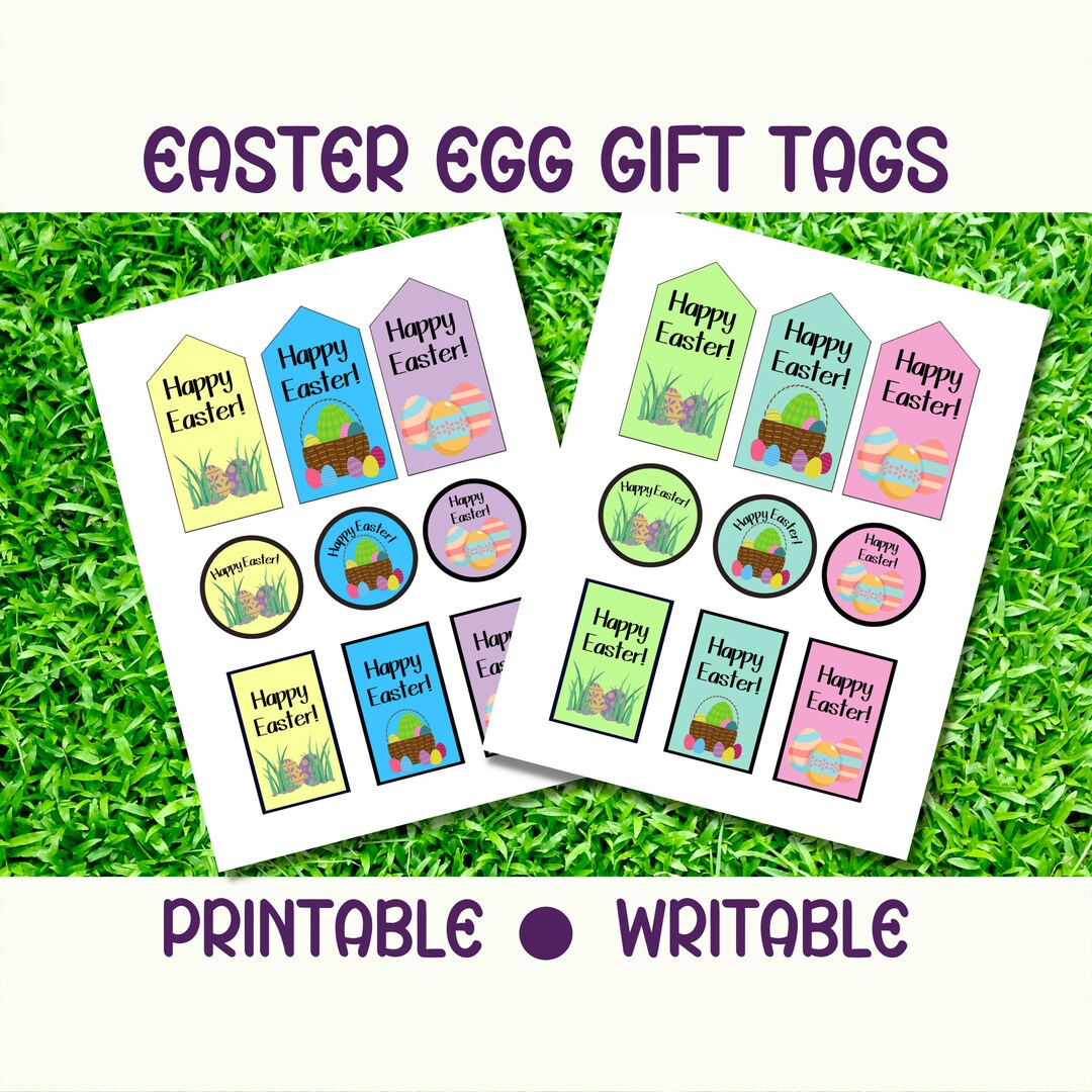 Printable Easter Bunny Egg Gift Tags Colorful Pastel Cute Present ...