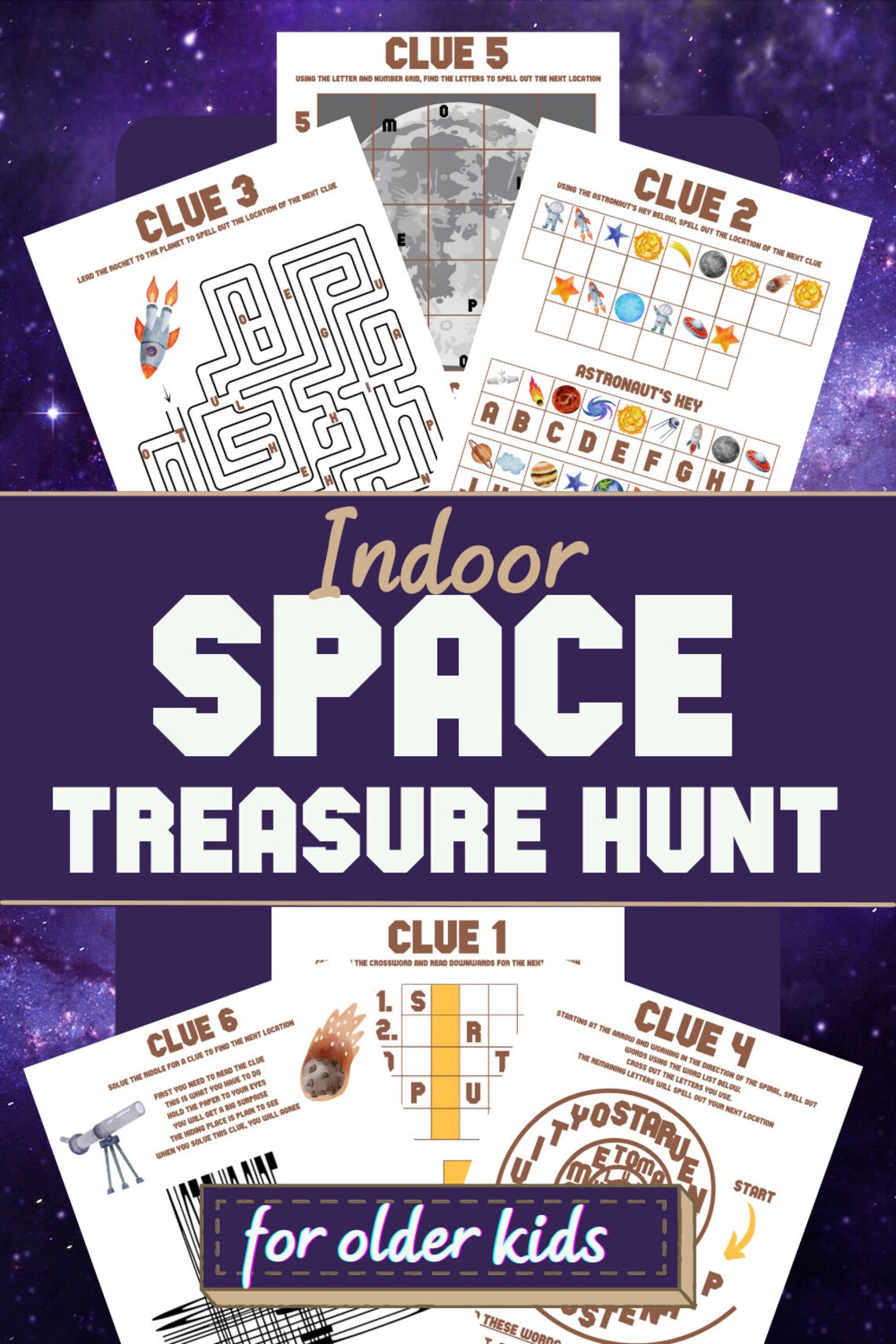 Indoor Space Treasure Hunt for Kids Printable Astronaut Themed Puzzle ...