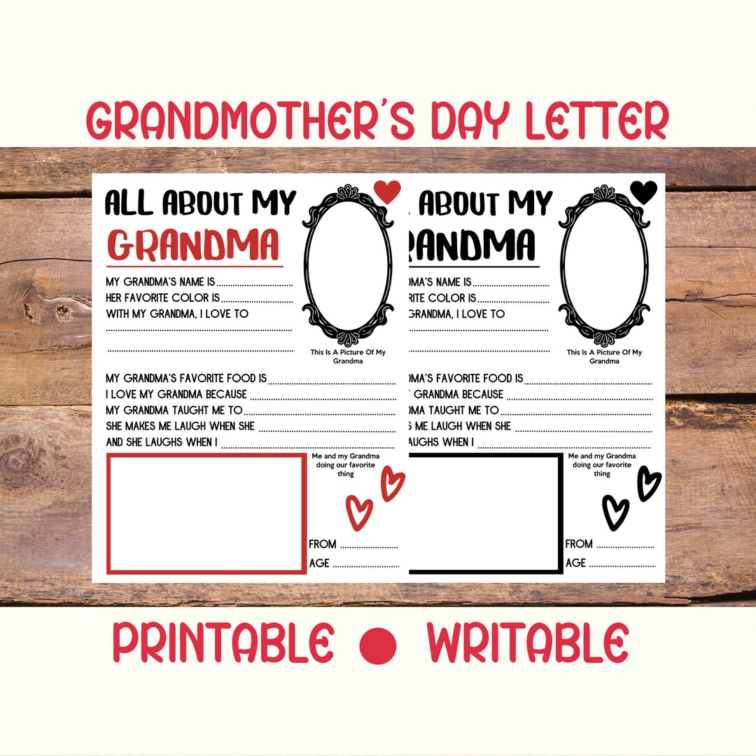 Printable All About My Grandma Granny Gran Step-grandma Grandmammy ...