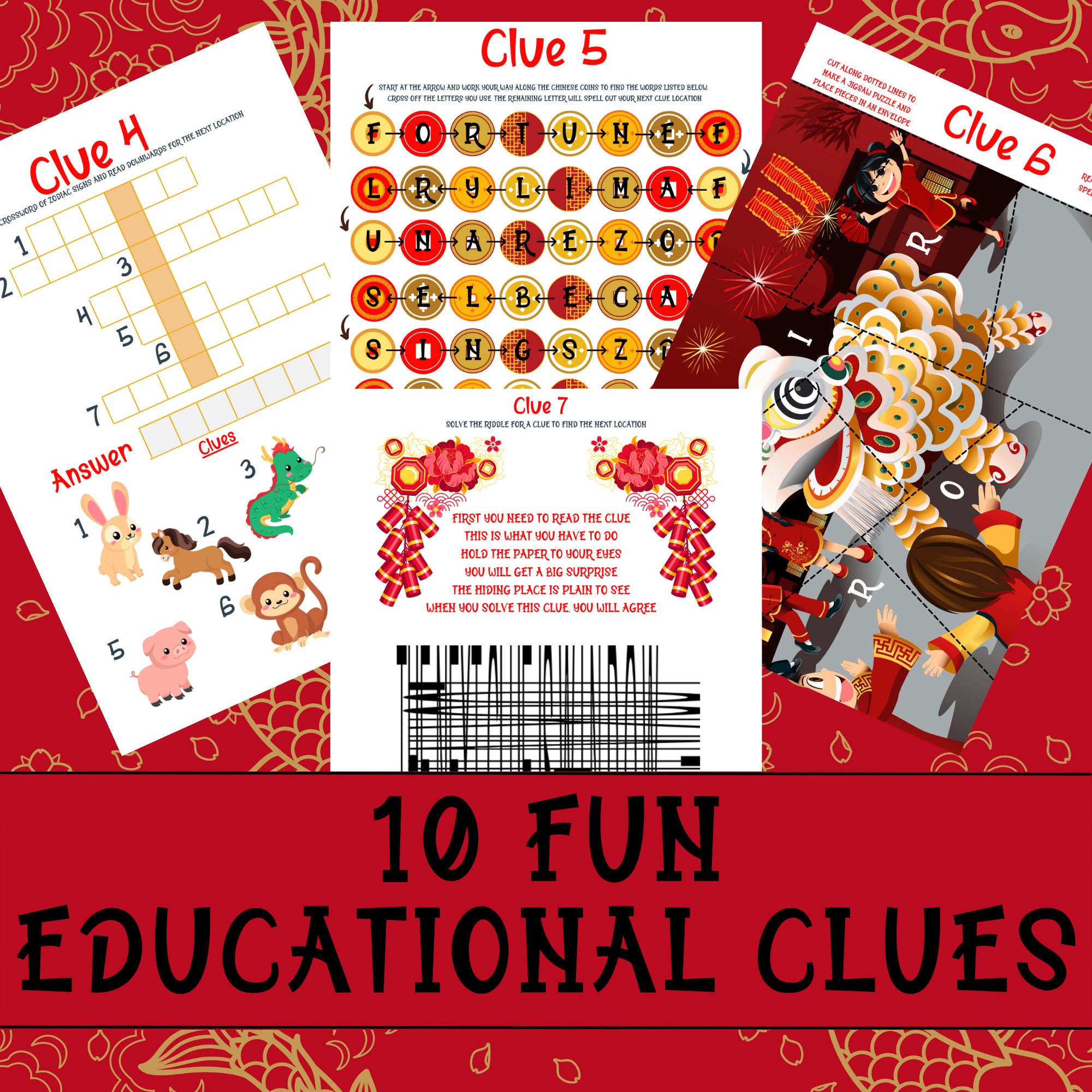 Indoor Chinese Lunar New Year Treasure Hunt for Kids Printable Puzzle ...