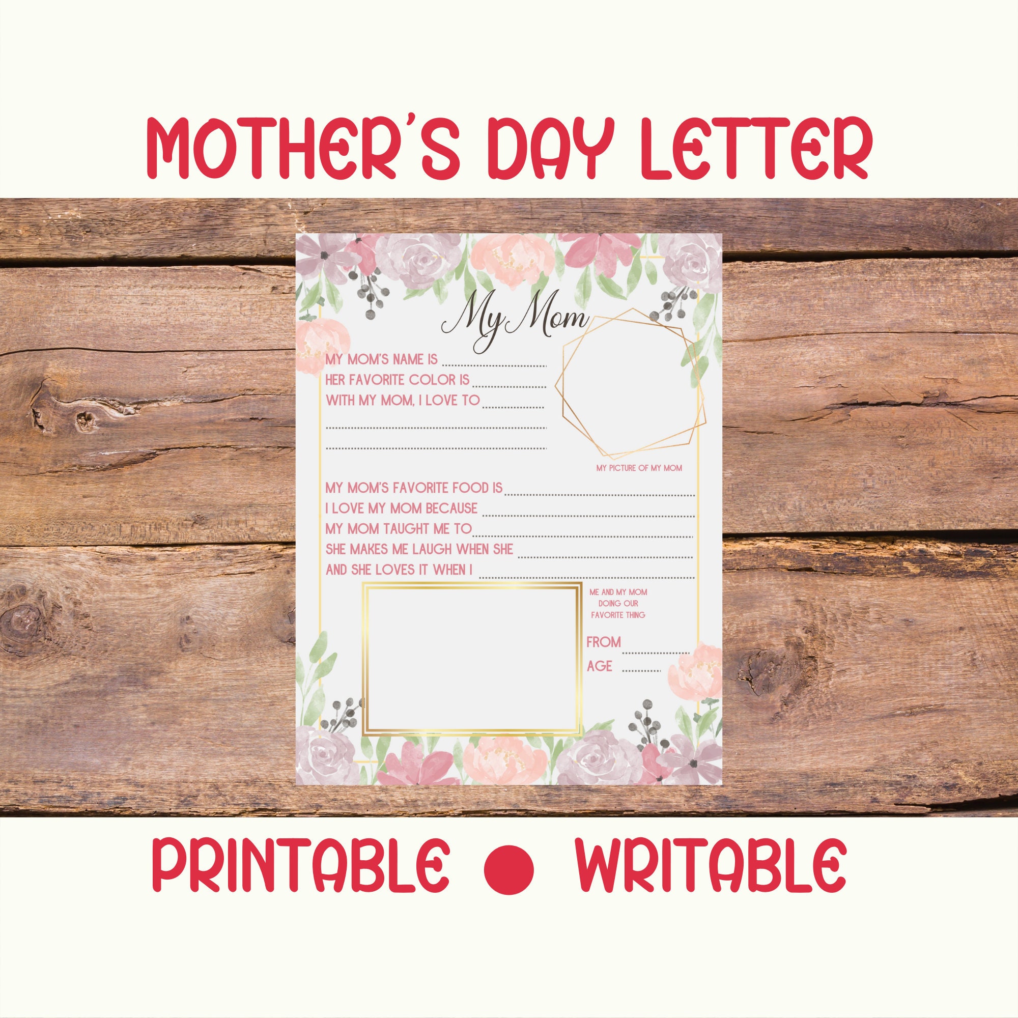 Printable All About My Mom Mommy Mum Stepmom Stepmum Mamma Mummy Letter ...