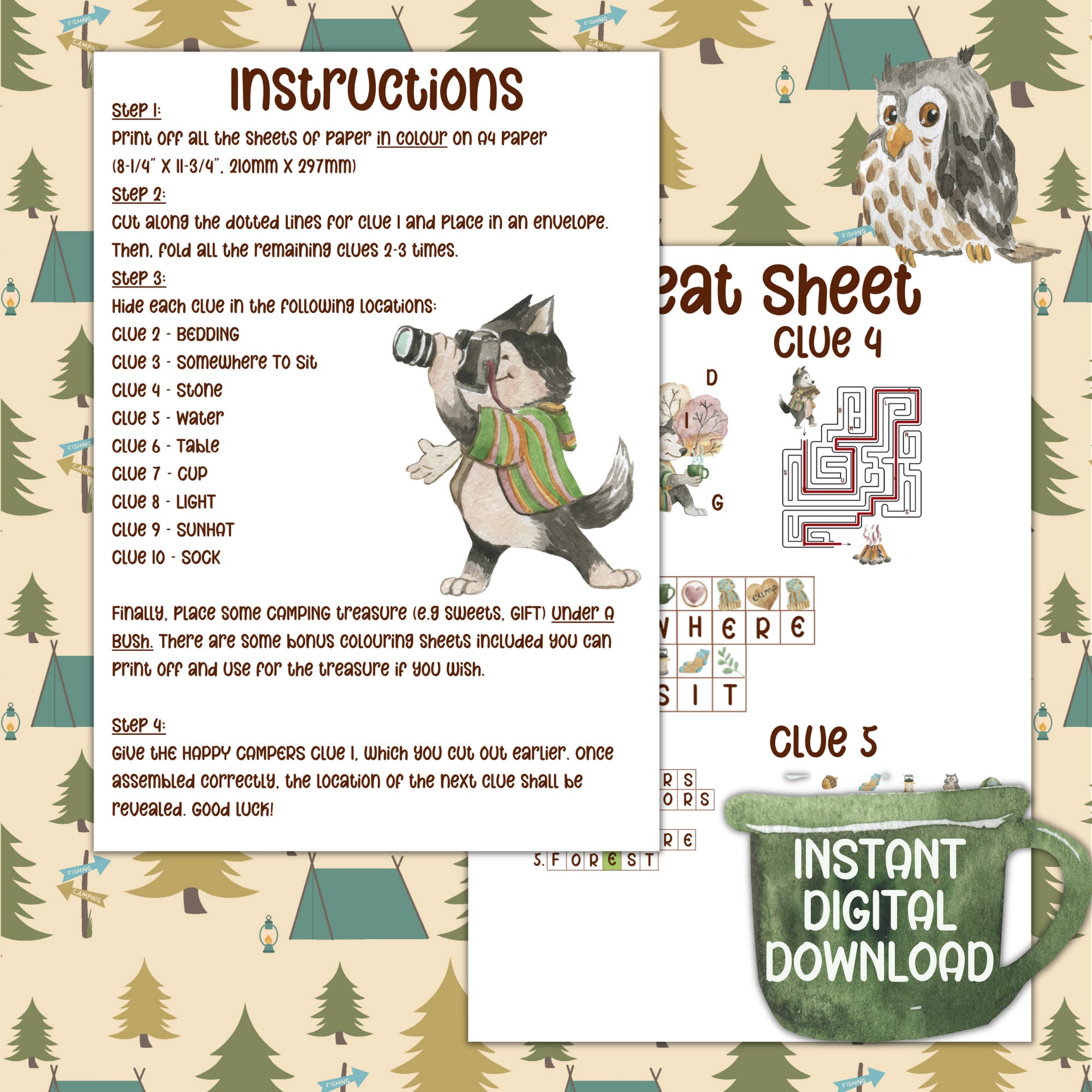 Outdoor Camping Treasure Hunt for Kids Printable Puzzle Fun Campsite RV ...