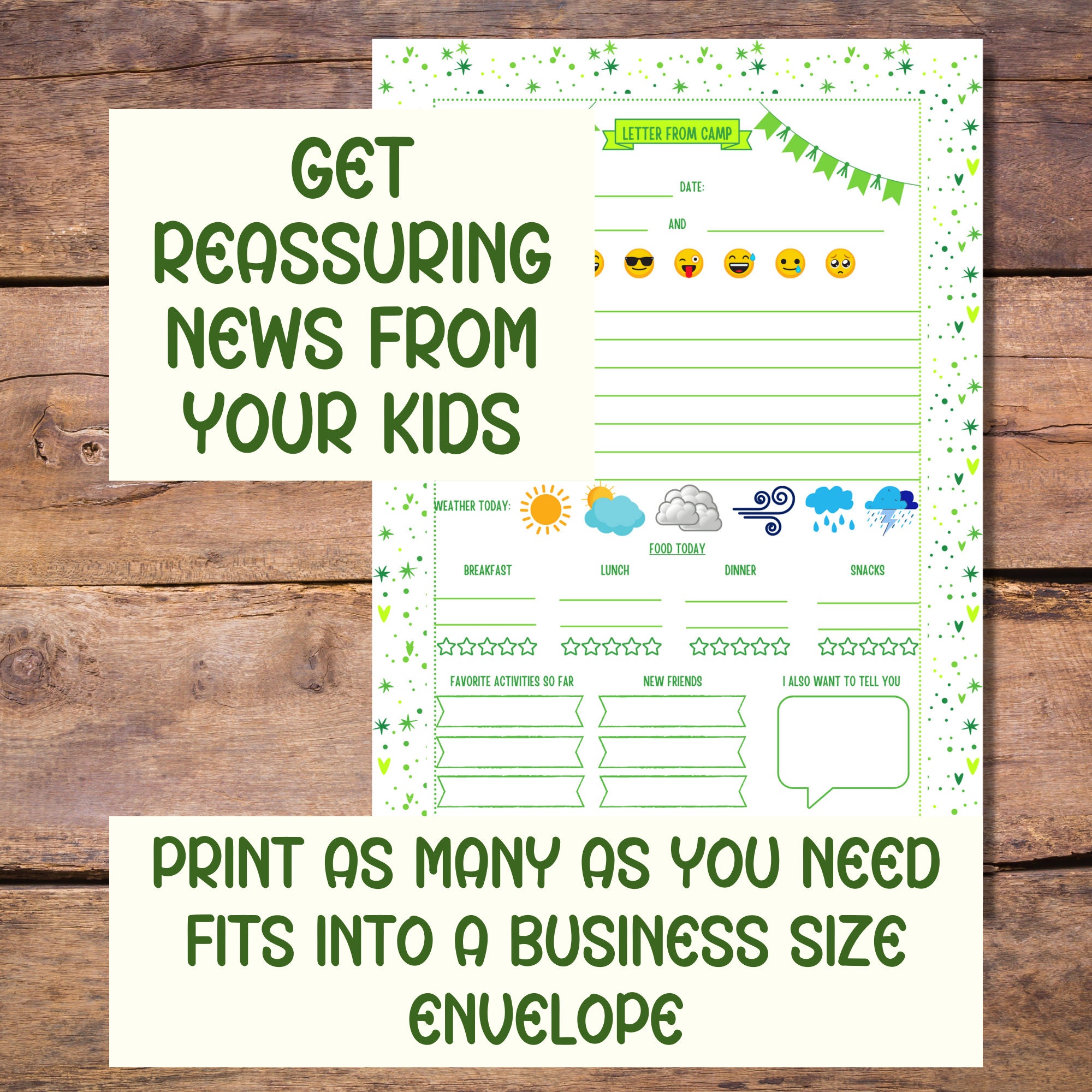 Printable Colorful Green Summer Camp Writable Letter Postcard for Kids ...