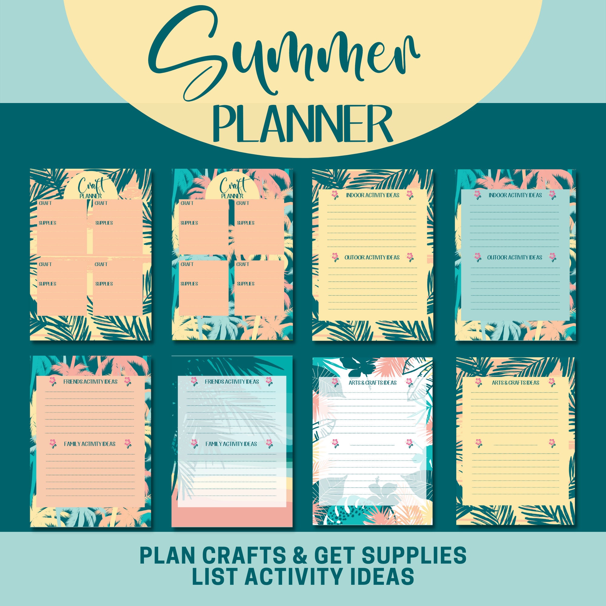 Printable Summer Planner Binder Colorful Summer Break Vacation Holidays ...