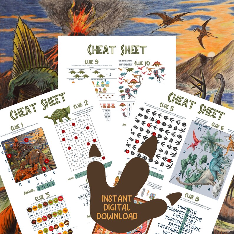 Indoor Dinosaur Treasure Hunt for Kids Printable Puzzle Activity Clues ...