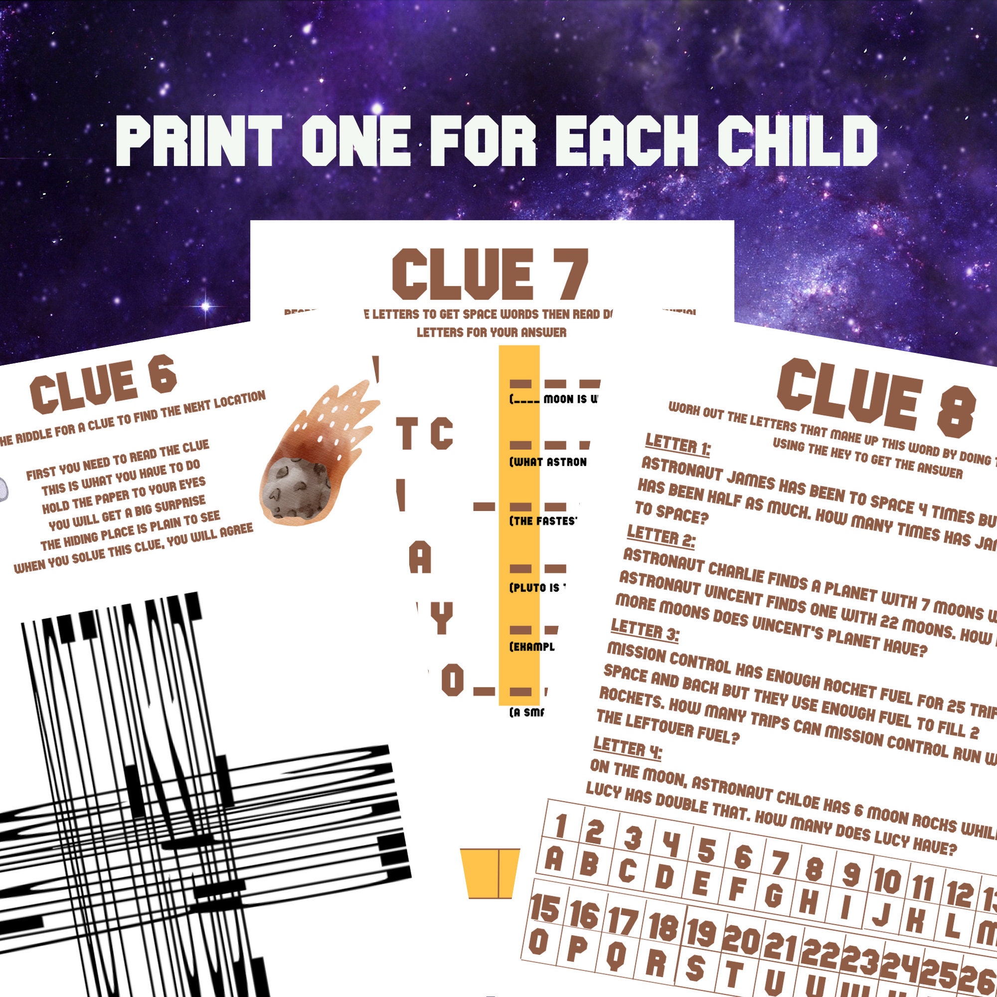 Indoor Space Treasure Hunt for Kids Printable Astronaut Themed Puzzle ...