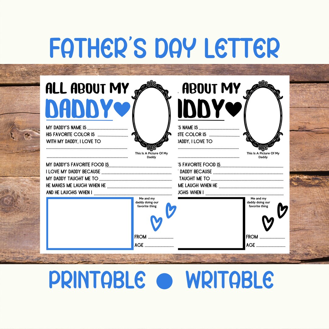 Printable All About My Dad Papa Daddy Pa Pappy Stepdad Letter Note ...