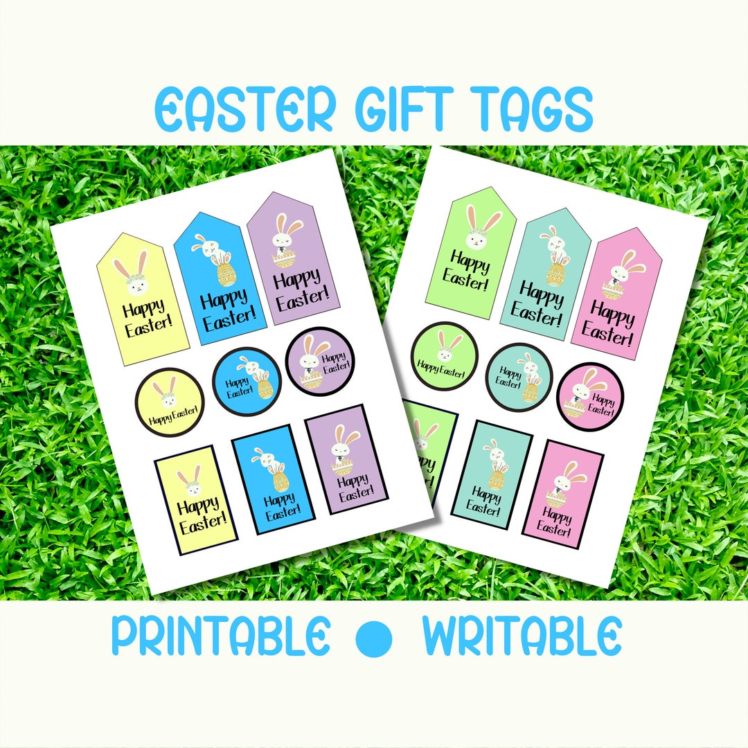 Printable Easter Bunny Egg Gift Tags Colorful Pastel Cute Present ...