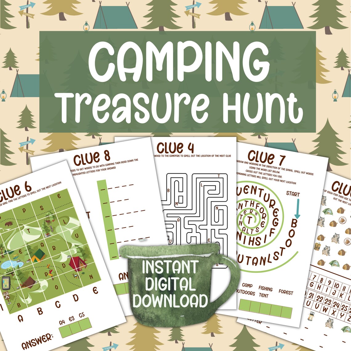 Outdoor Camping Treasure Hunt for Kids Printable Puzzle Fun Campsite RV ...