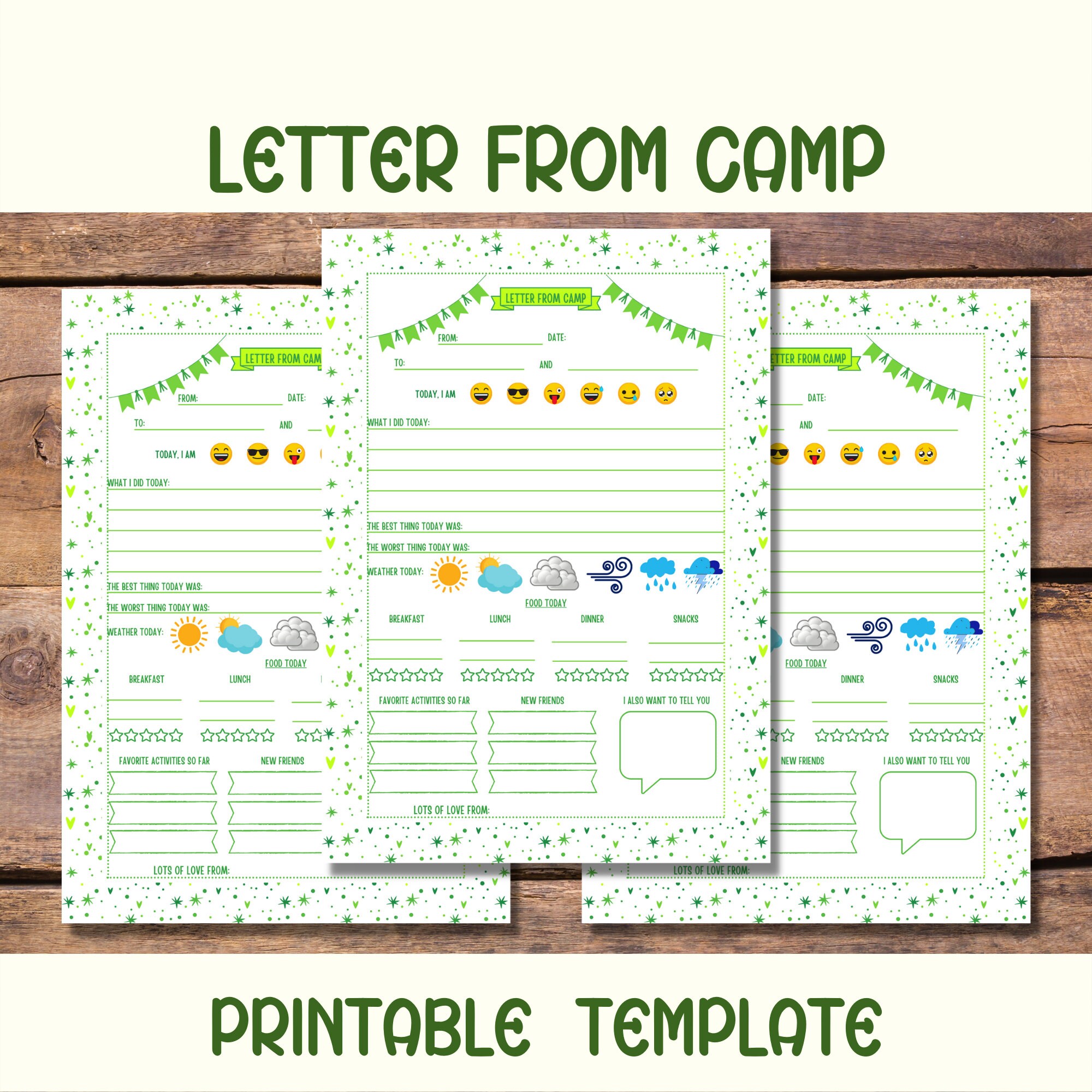 Printable Colorful Green Summer Camp Writable Letter Postcard for Kids ...