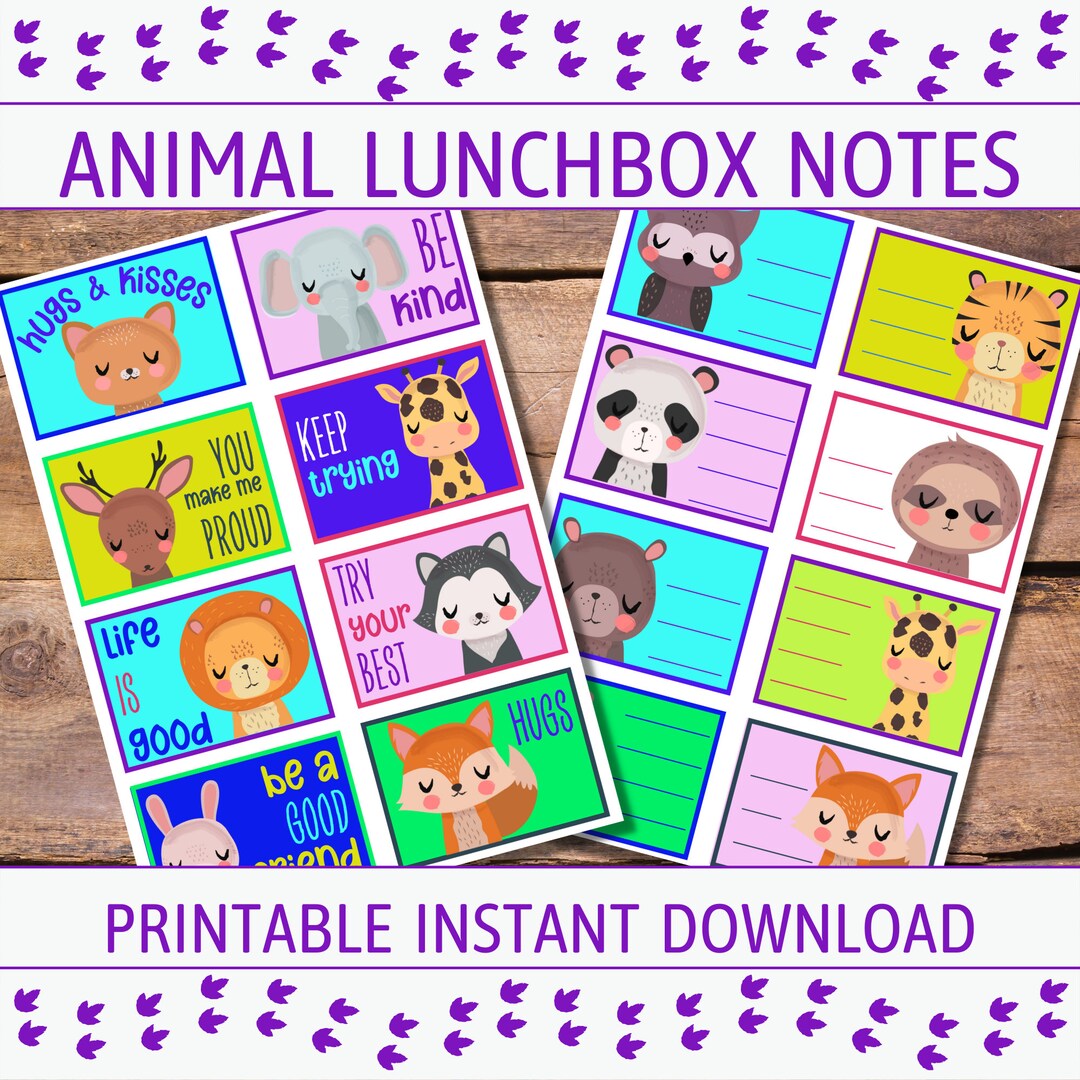 Printable Lunchbox Notes Colorful Cute Positive Animals School Lunch ...