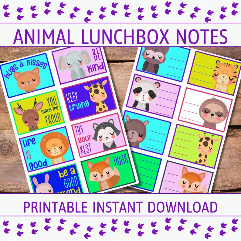 Printable Lunchbox Notes Colorful Cute Positive Animals School Lunch ...