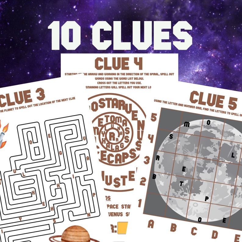 Indoor Space Treasure Hunt for Kids Printable Astronaut Themed Puzzle ...
